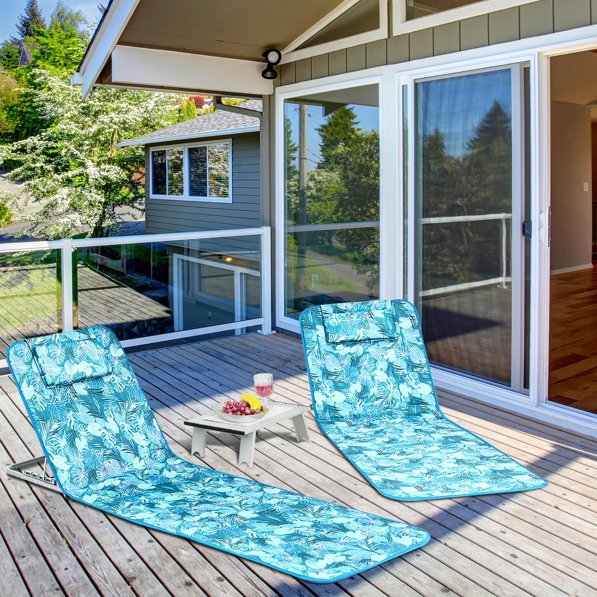 Highland Dunes 3-piece Beach Lounge Chair Mat Set 2 Adjustable Lounge ...