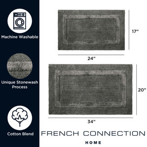 French Connection Hebert Rectangle Cotton Blend 2 piece Bath Rug Set ...