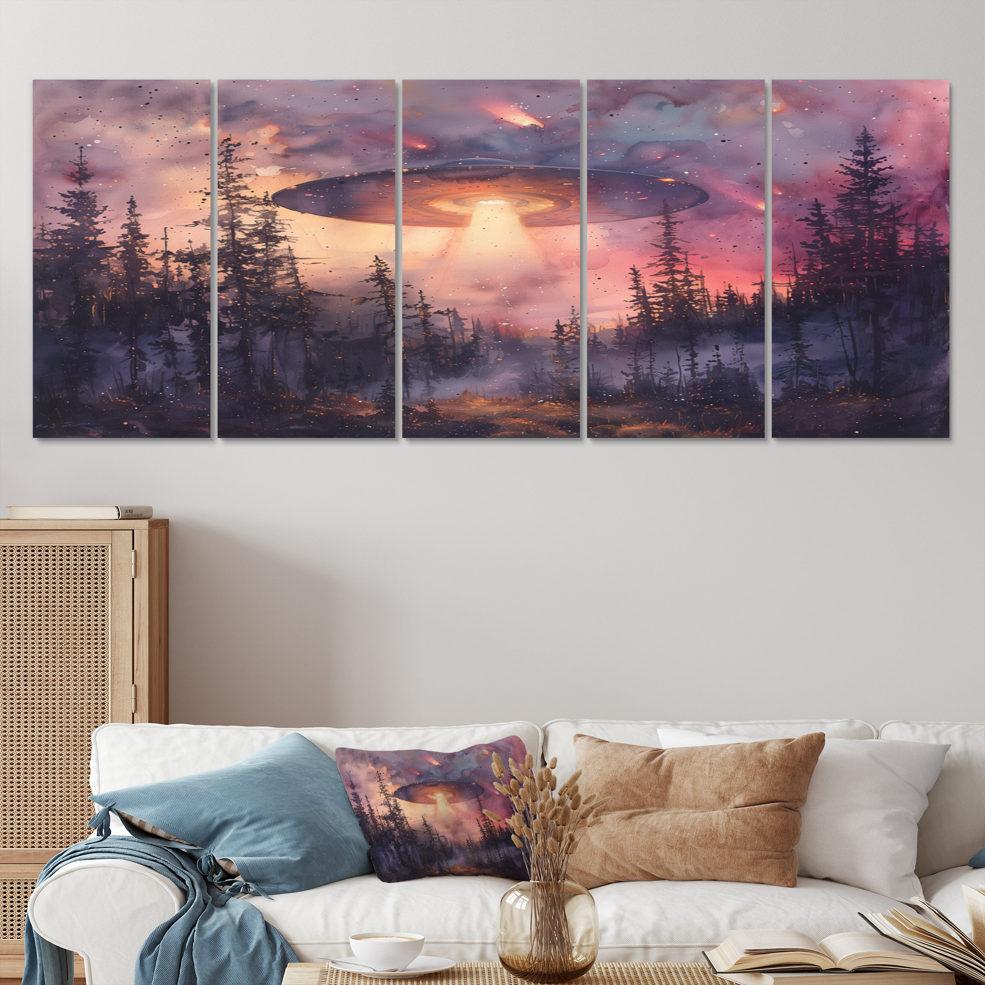 August Grove® Purple Pink Cosmic Encounter Ufos - Ufos Wall Art Print ...