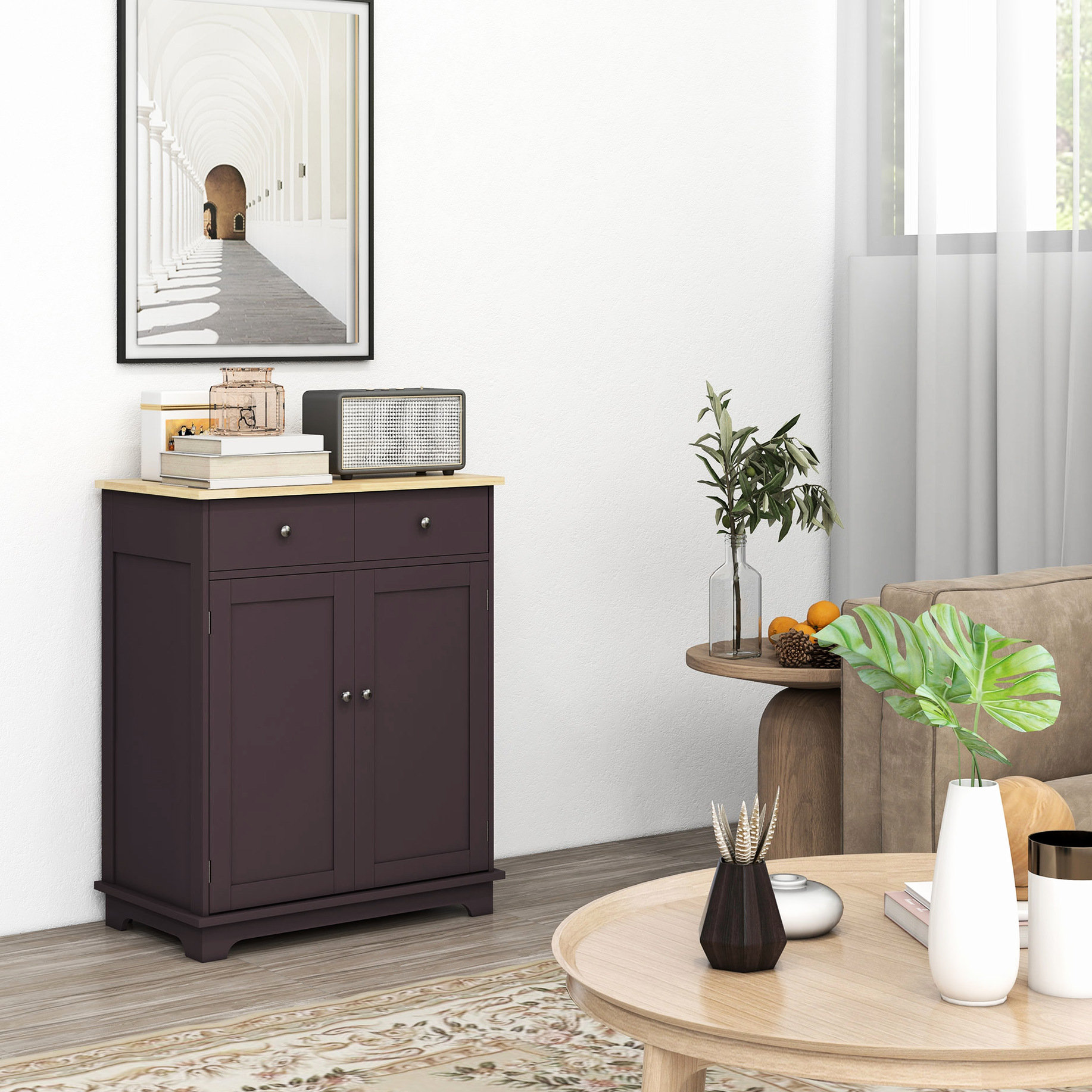 Lark Manor™ Modern Storage Cabinet - Solid Wood Countertop, 2 Drawers ...