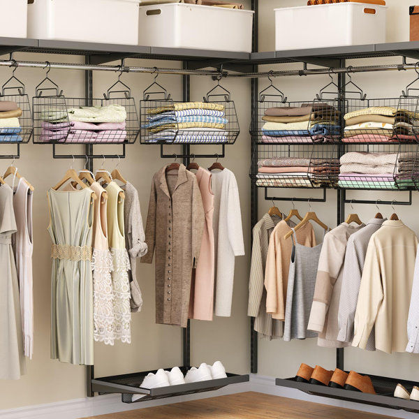 Rebrilliant 2 Tier Closet Hanging Organizer With Rod, Foldable Hanging ...