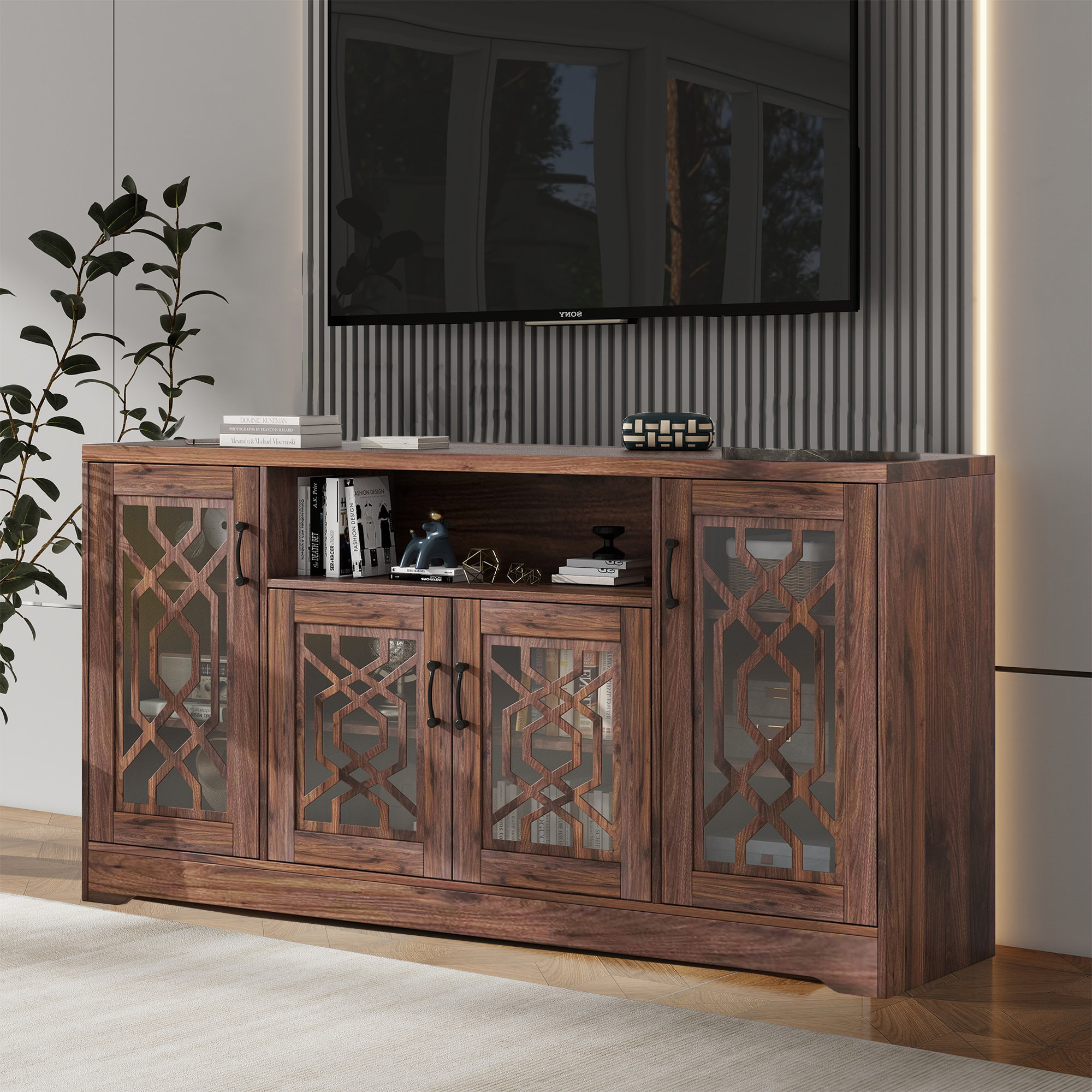 Red Barrel Studio® Large Rustic TV Stand For 65+ Inch TV, Wood Media ...