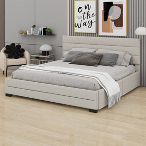 Latitude Run® Drevaughn Queen Size Upholstered Platform Bed with Twin ...