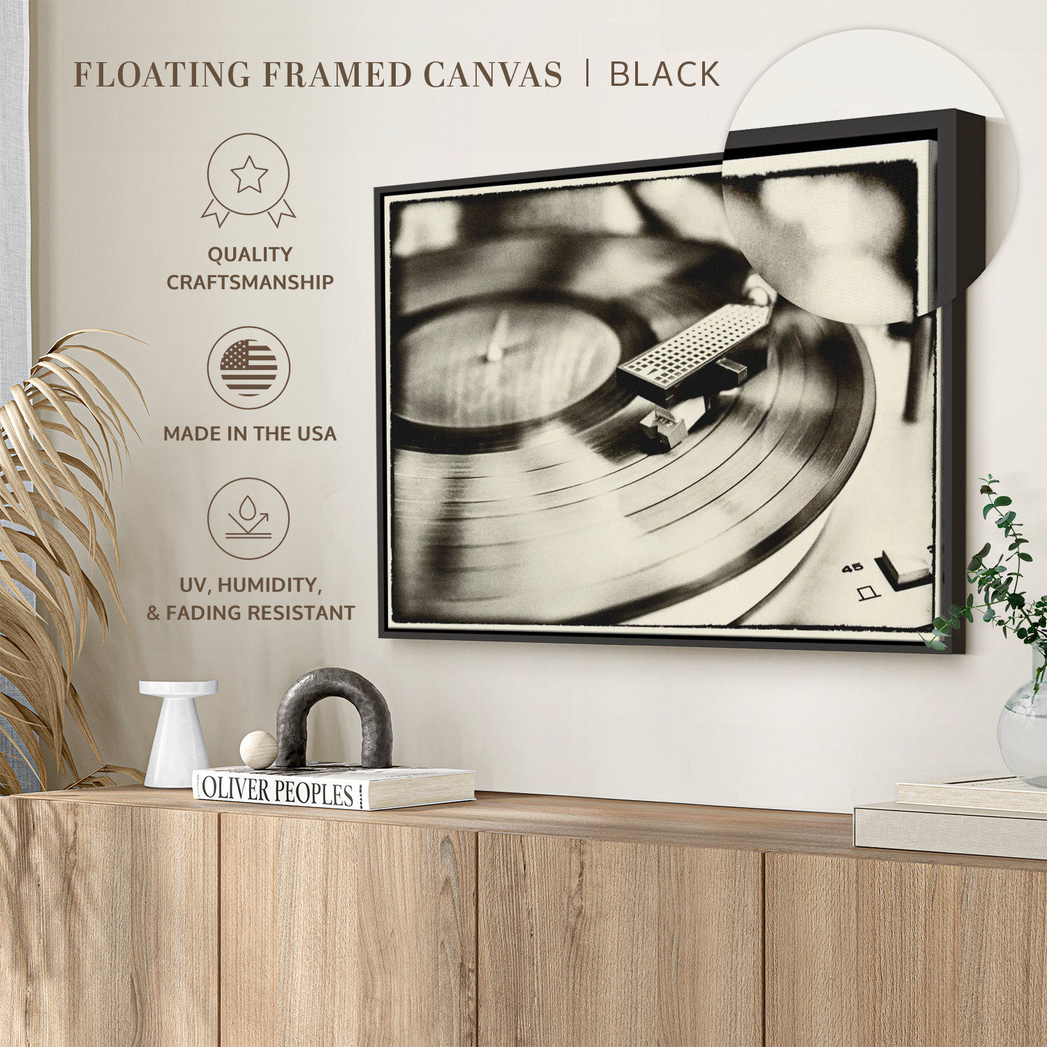 Latitude Run® Record Player Border Canvas Print | Wayfair