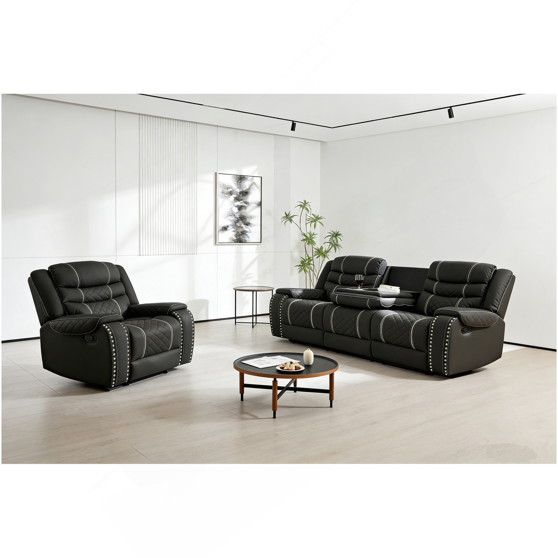 Latitude Run® Recliner Sofa Set, 1+3 Seat Tech Cloth Manual Recliner ...