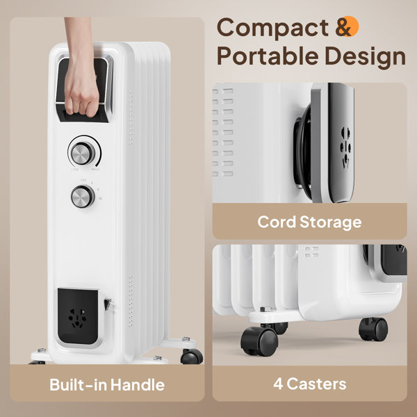 Winado 1500-Watt Electric Oil-Filled Radiator Space Heater In White ...