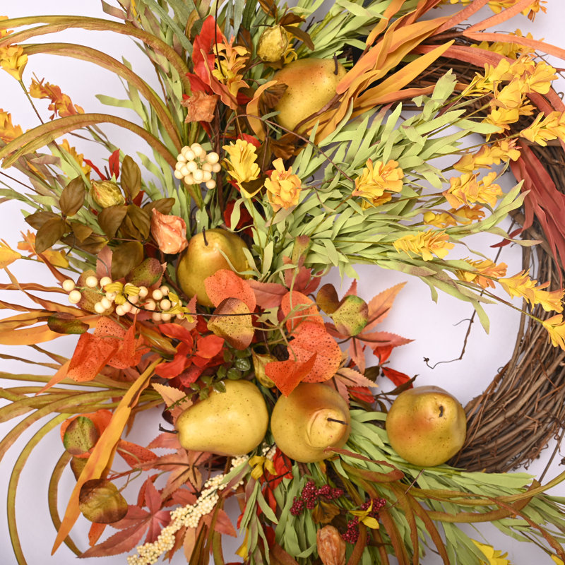 Primrue 26" Fall Thanksgiving Day Pear Fruits Blossom Cluster Wreath ...