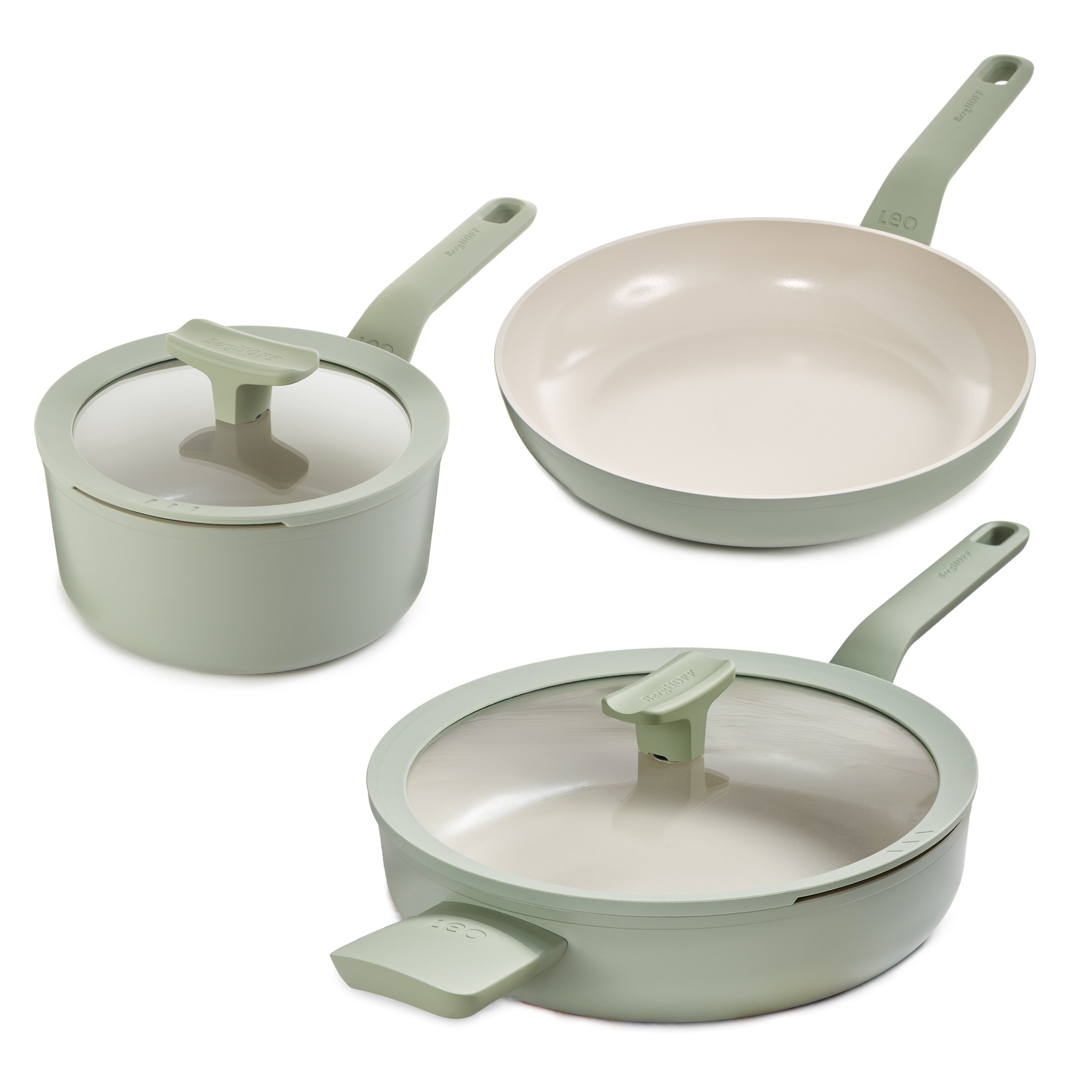 BergHOFF Leo Balance 5pc Nonstick Aluminum Cookware Set, Glass Lids ...