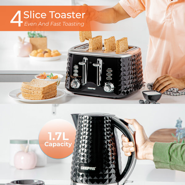 Geepas 4 Slice Bread Toaster & 1.7L Cordless Electric Kettle Combo Set ...