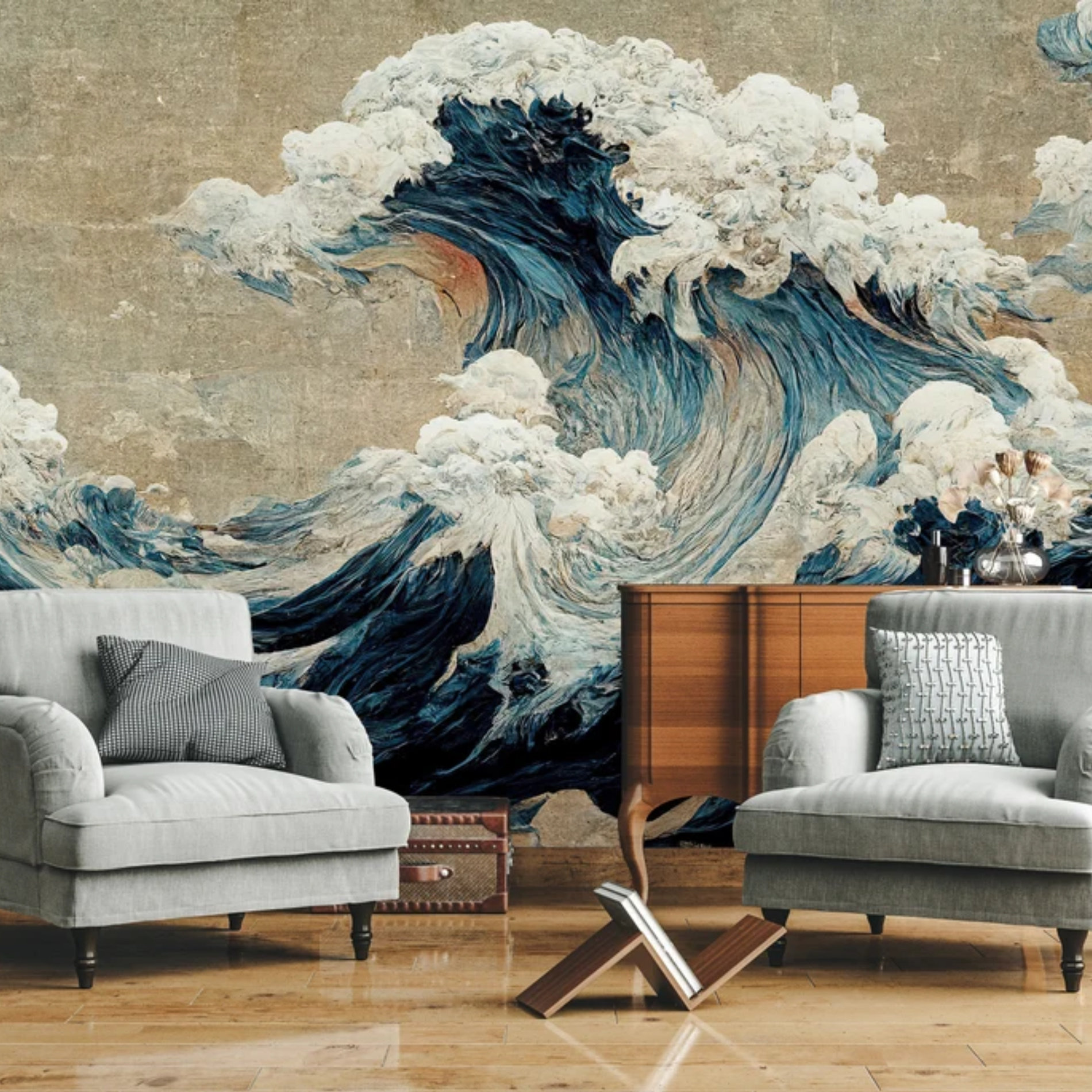 Red Barrel Studio® Japanese Ocean Wave Wall Mural, Vintage Asian Sea ...