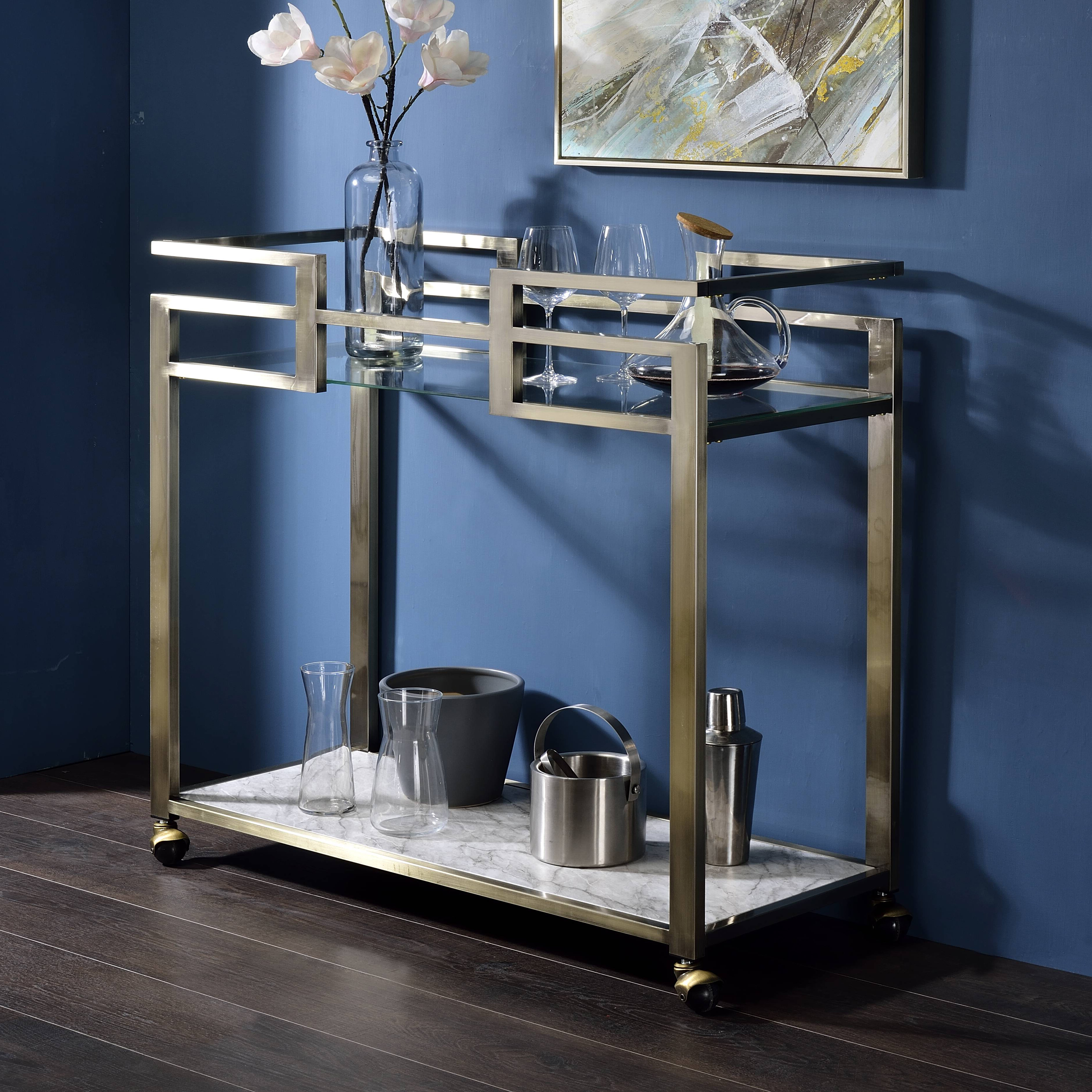 Mercer41 Janova Bar Cart in Clear and Brass | Wayfair