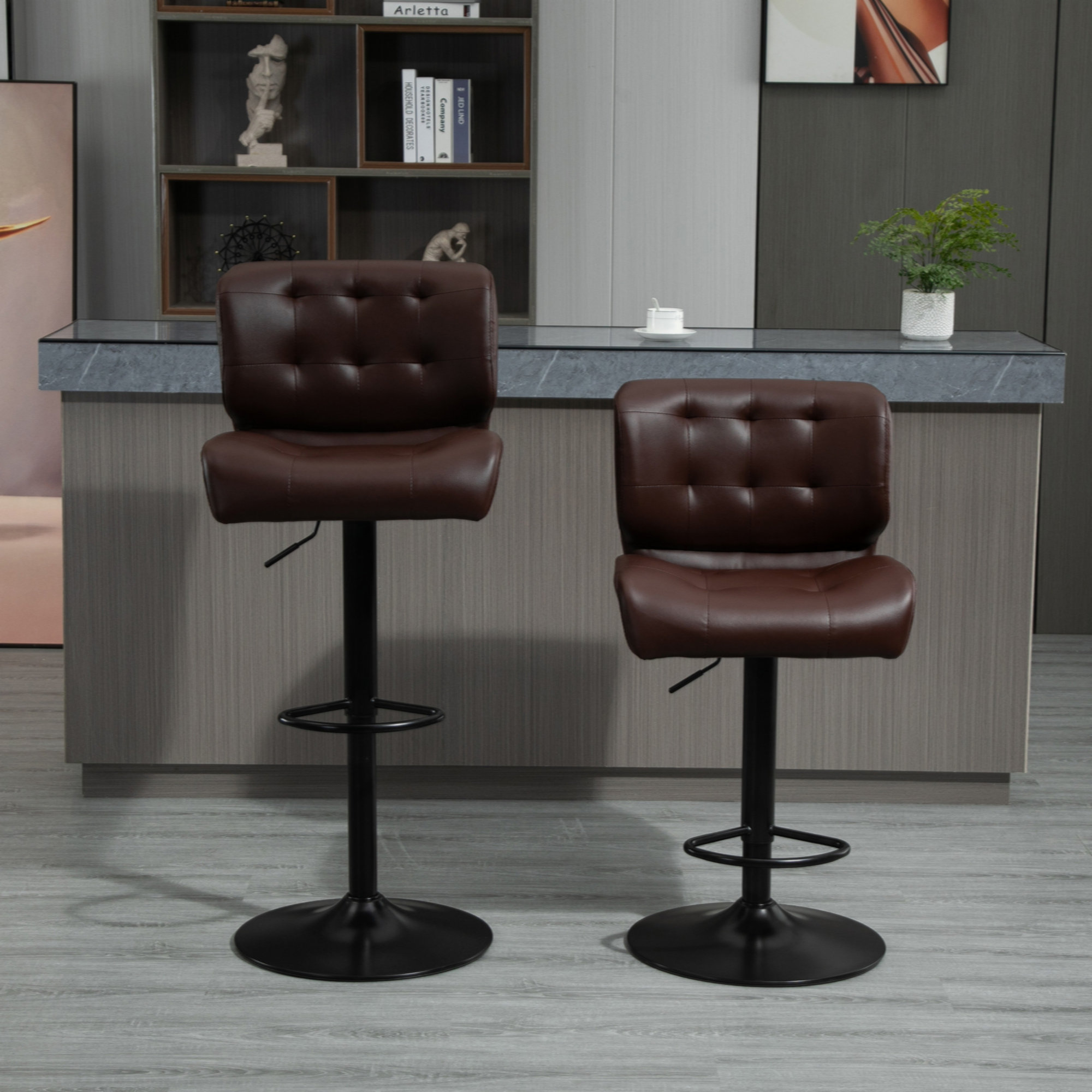 Wildon Home® HOMCOM Bar Height Bar Stools Set Of 2 With Adjustable Seat ...