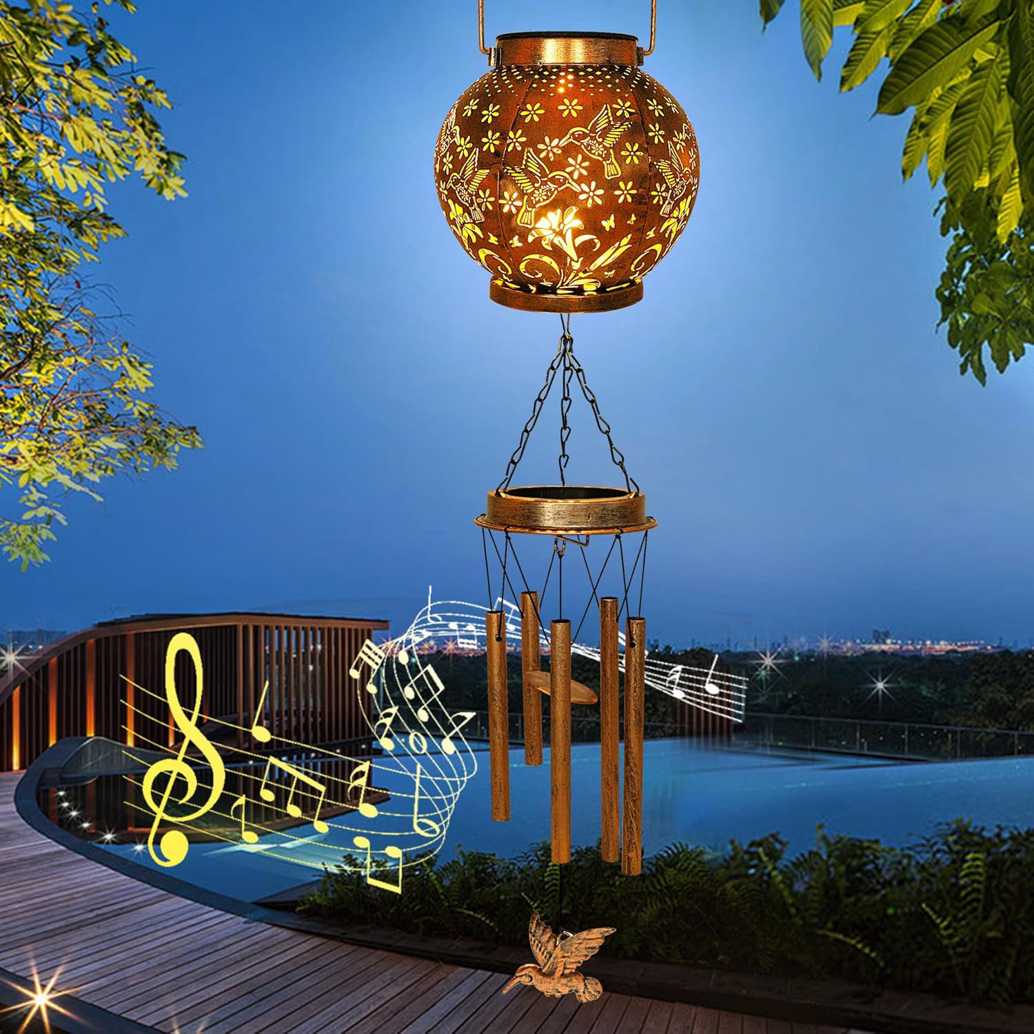 One Allium Way® Hummingbird Wind Chimes For Outside 30" Metal Hanging ...