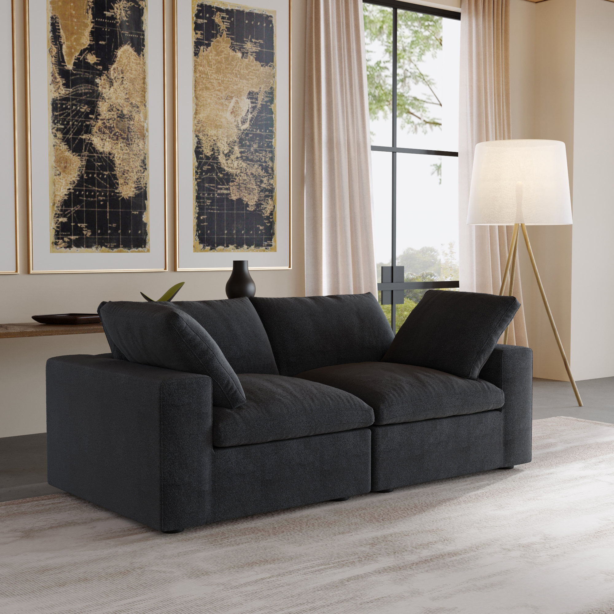 Ebern Designs Kenda Tenia 80'' Linen Modular Sofa & Reviews | Wayfair