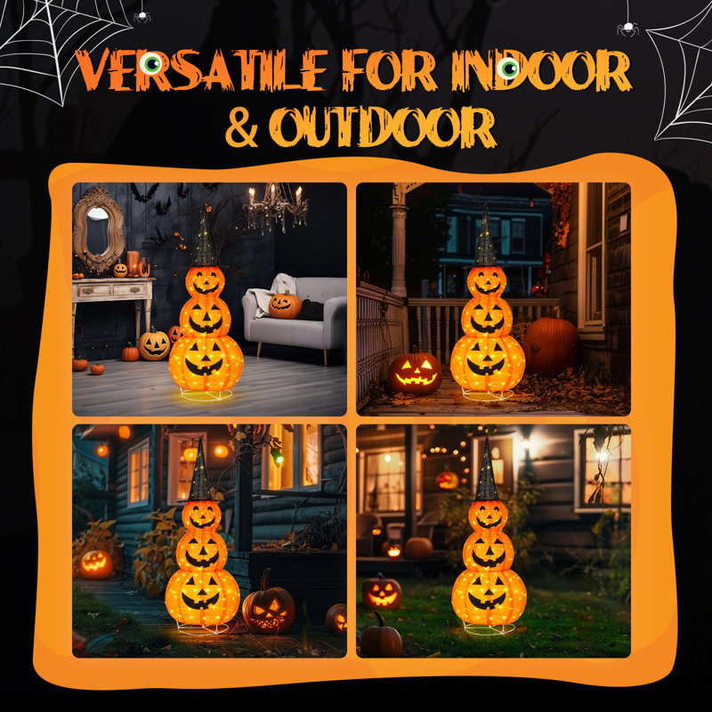 The Holiday Aisle® 5FT Pre-Lit Collapsible Halloween Jack-O-Lantern ...