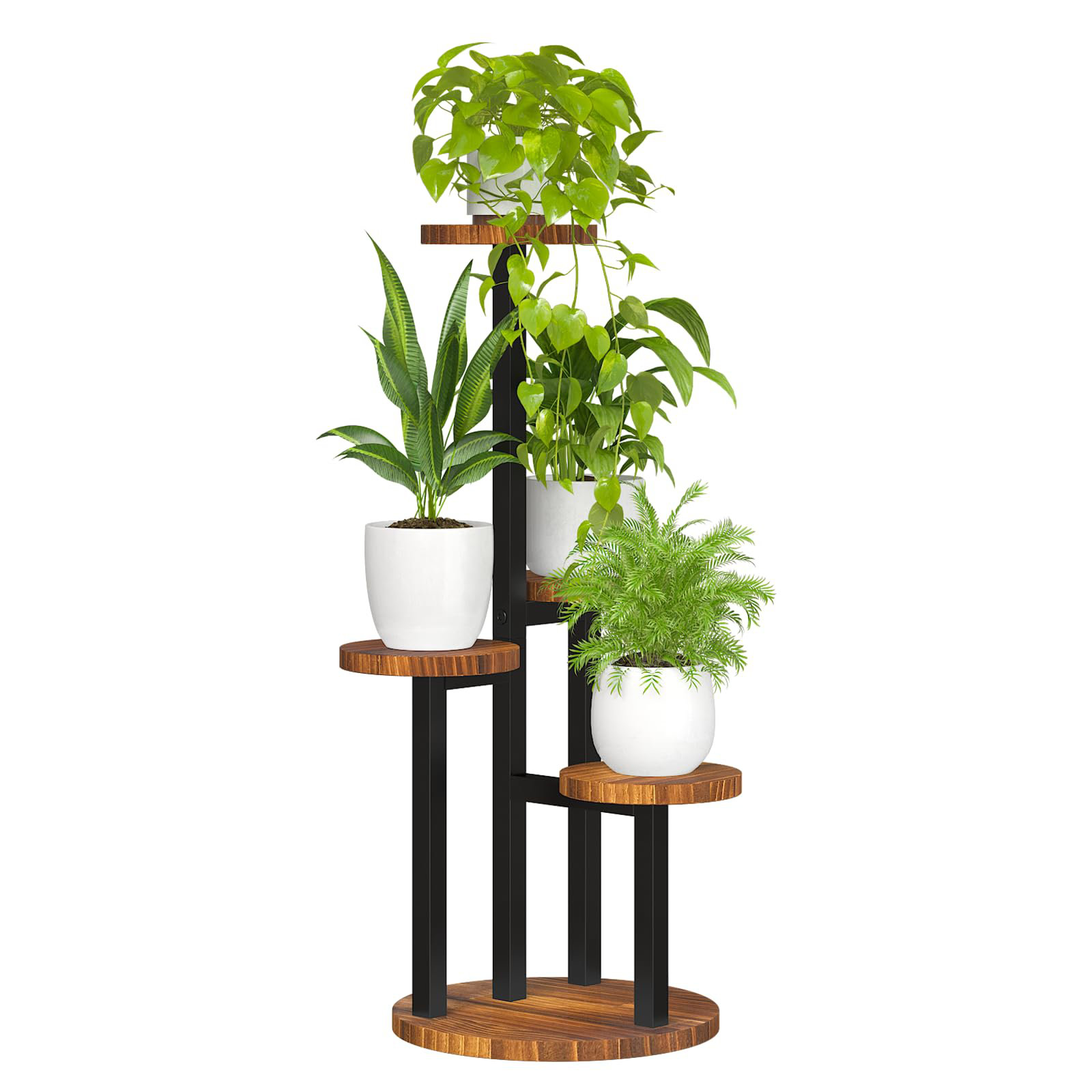 17 Stories Brown & Black Corner Plant Stand | Modern Wooden & Metal ...