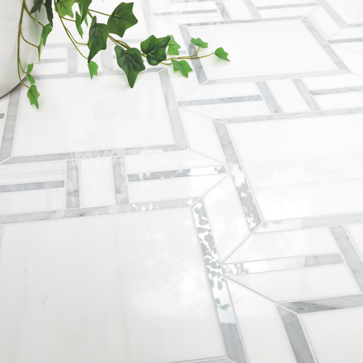 Ackland Calabria Frost Portico 11 in. x 13 in. Polished Marble Mosaic ...