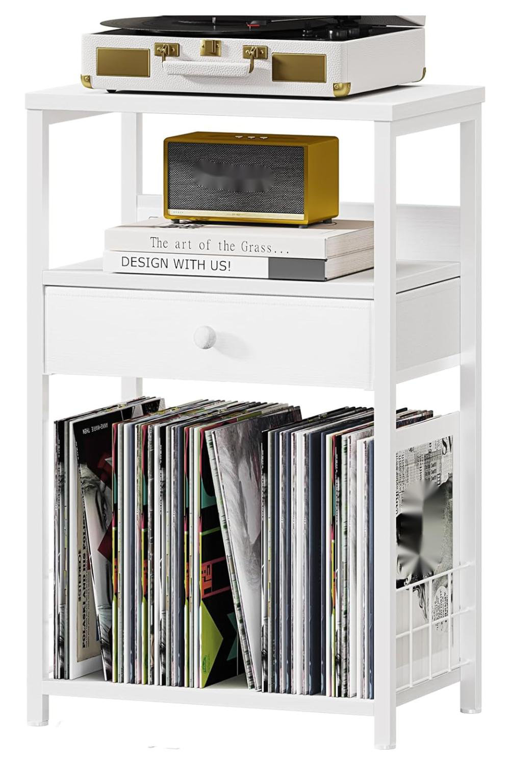 Latitude Run® White Record Player Stand With Vinyl Storage,Turntable ...