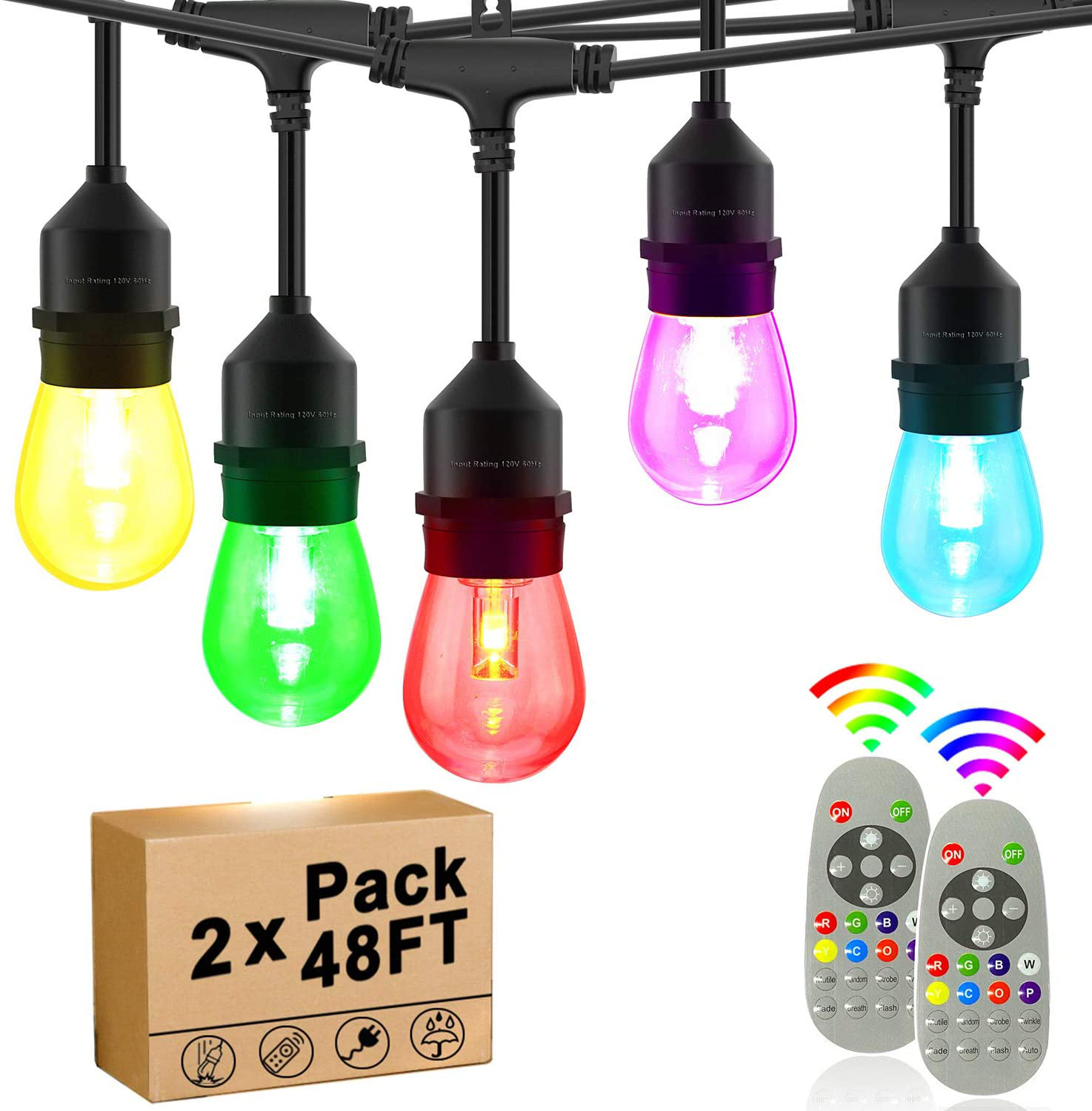 Arlmont & Co. 48ft 15-Bulb Outdoor String Light with Color Changing ...