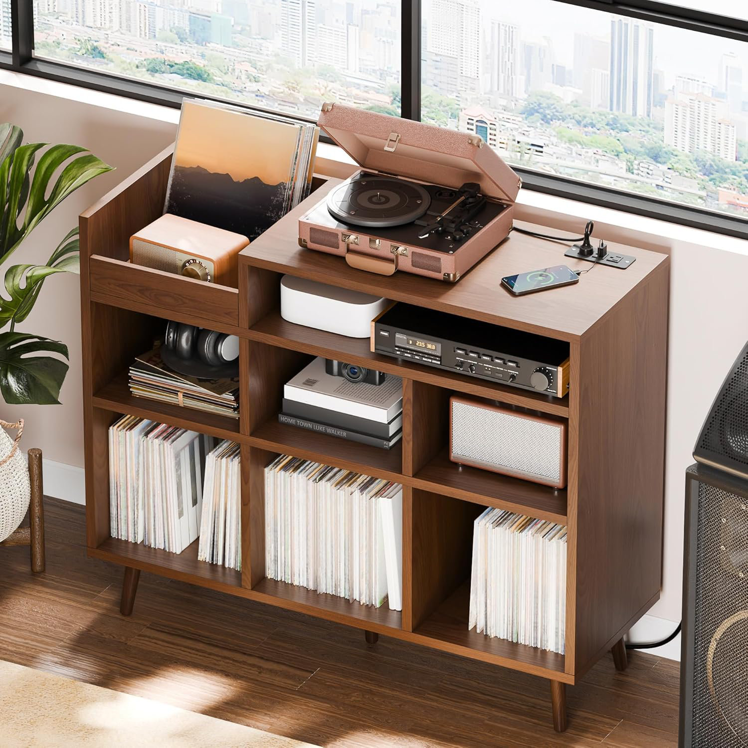 George Oliver Record Player Stand, Turntable Shelf with Vinyl Storage ...