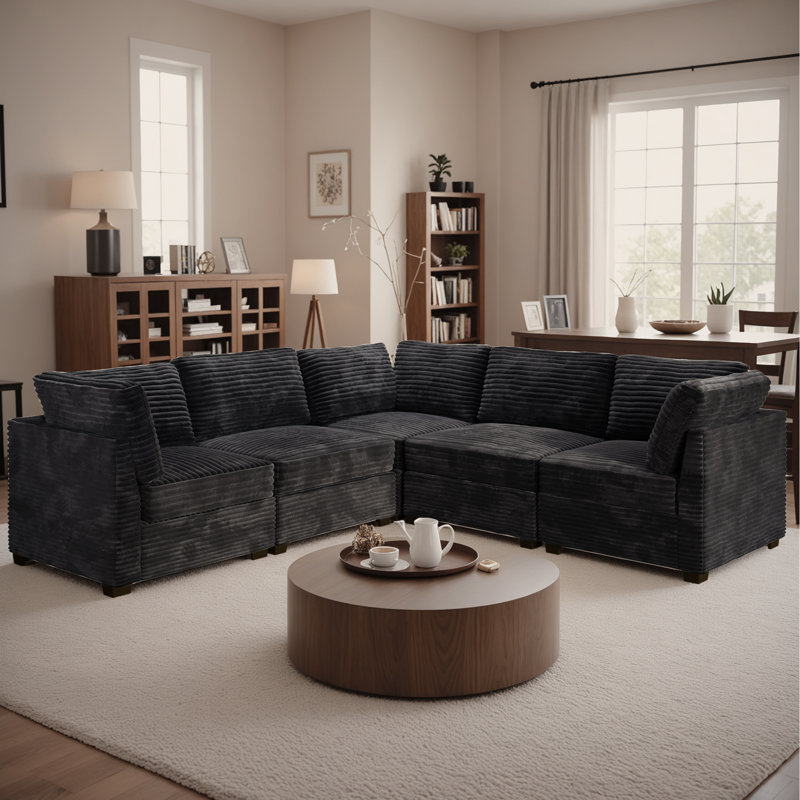 Mercer41 130'' Large L-Shaped Modular Sectional Couch With Ottoman ...