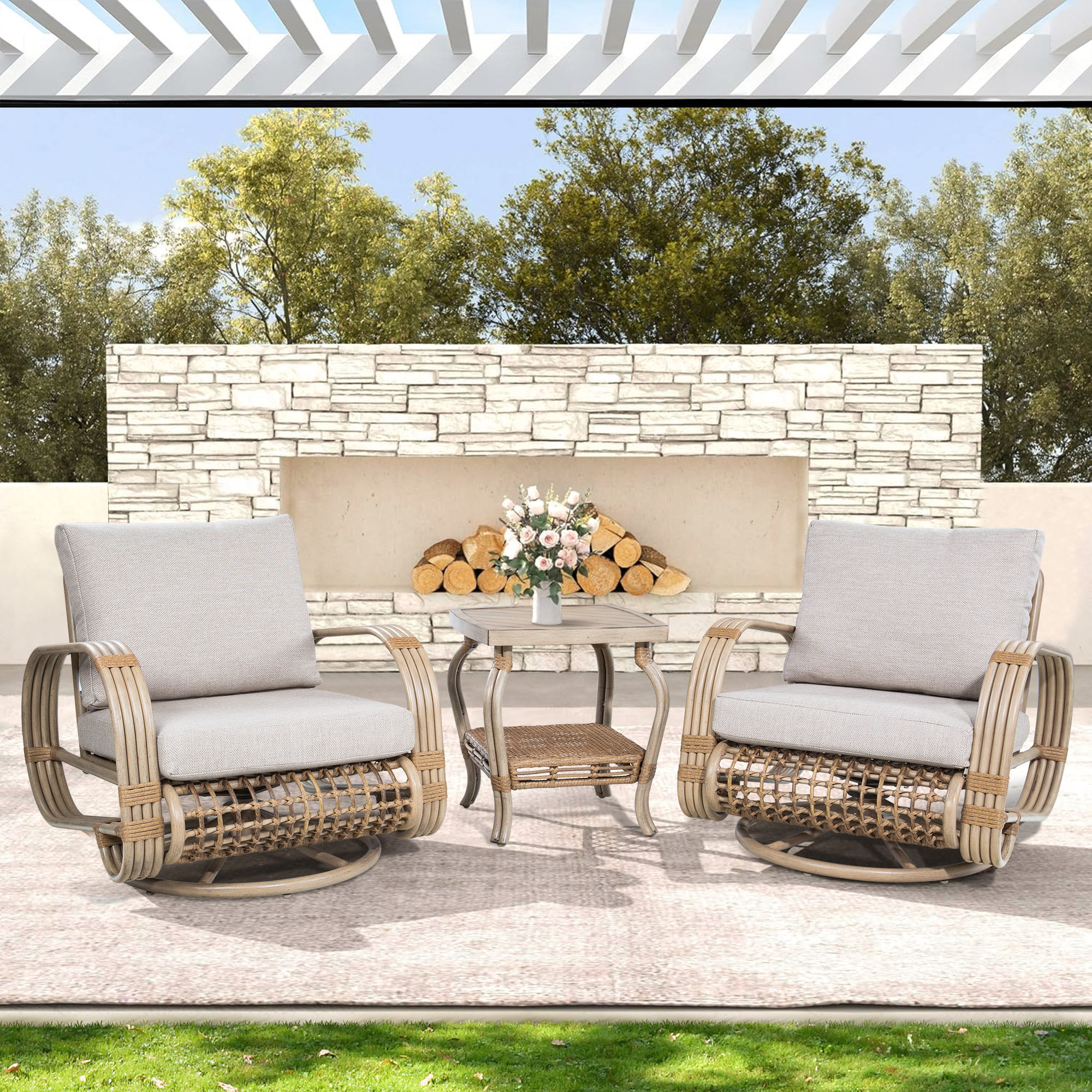 Peak Home Furnishings Patio 2 Person Swivel Aluminum Conversation Set ...