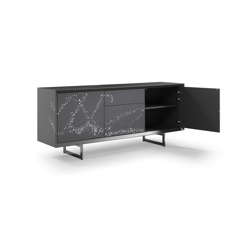 Orren Ellis Keomi Dark Grey + Abstract White Paint Sideboard | Wayfair