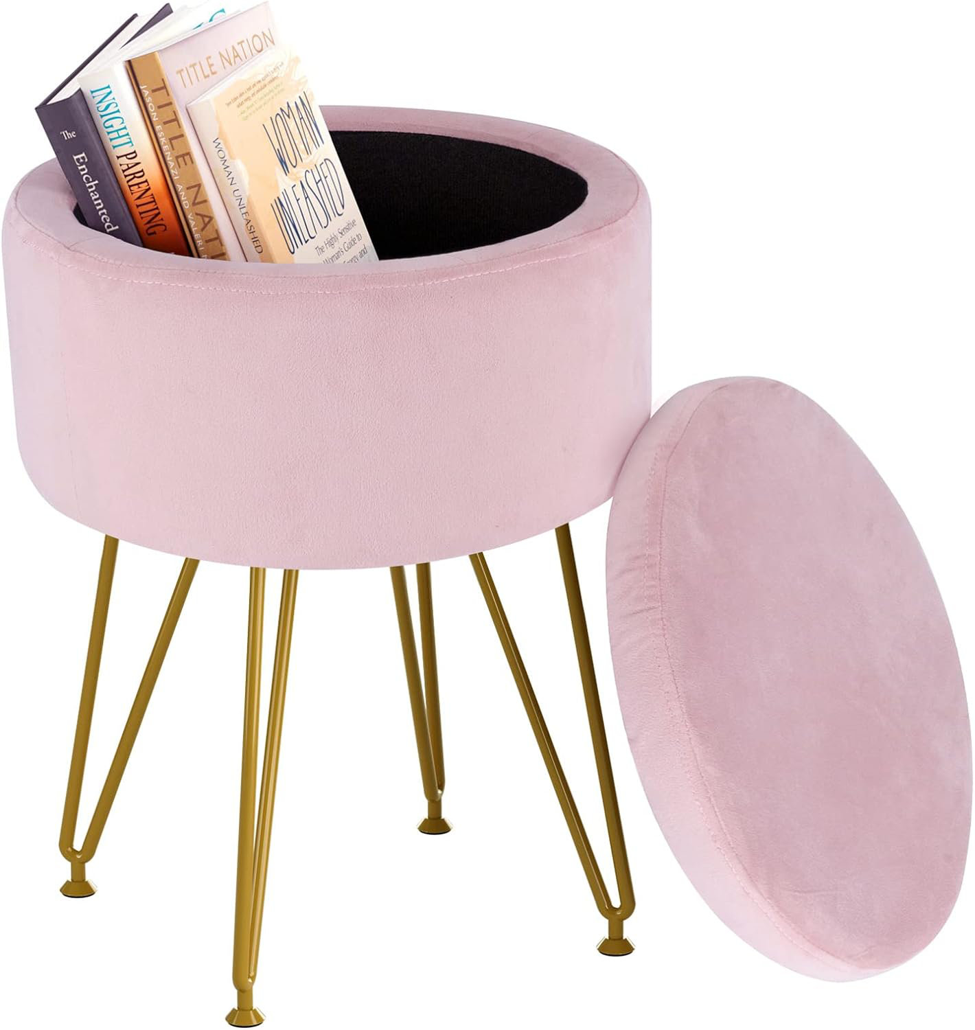 Mercer41 Storage Ottoman, Round Footrest Stool Ottoman With Removable ...