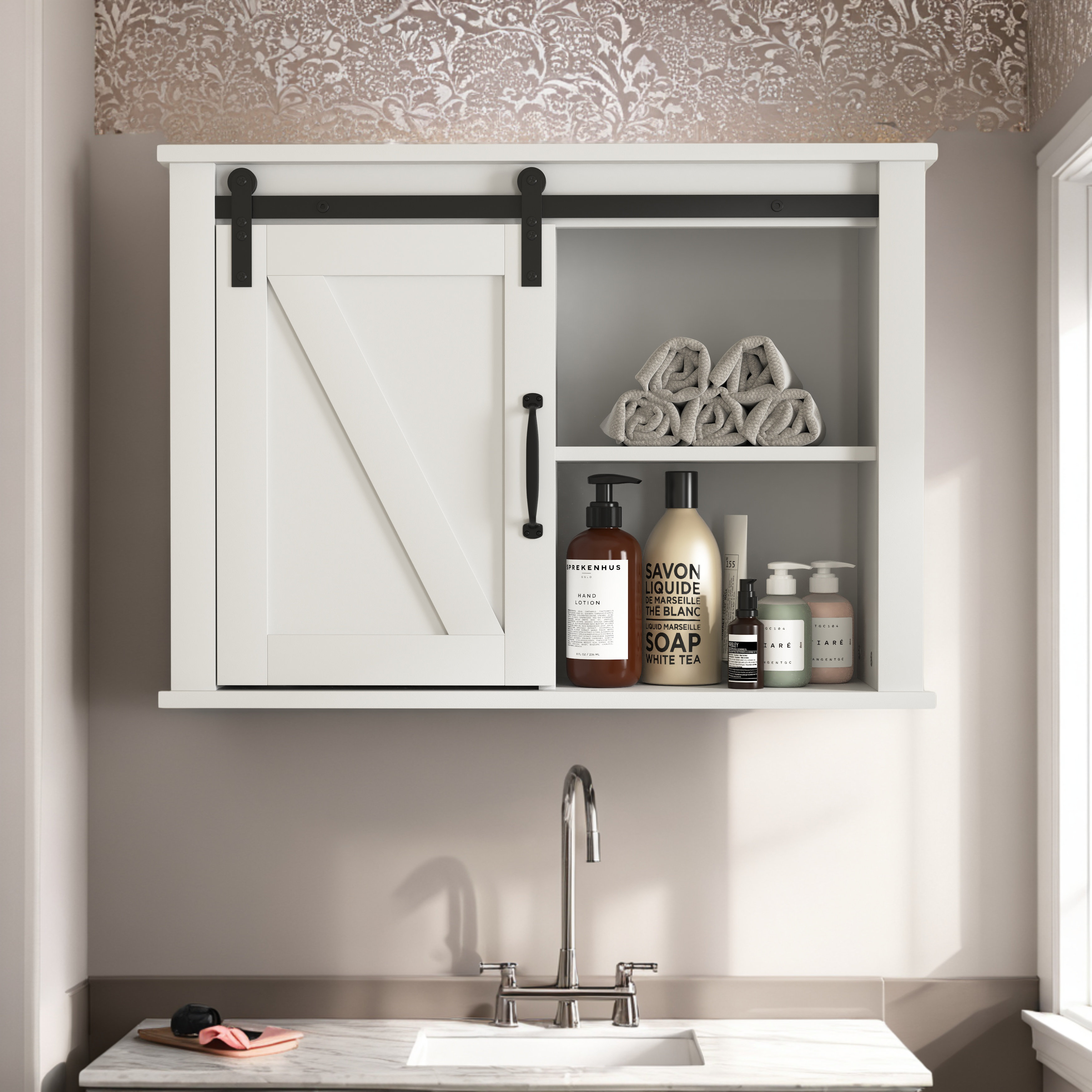 Gracie Oaks Bathroom Wall Cabinet with with a Barn Door - Wayfair Canada
