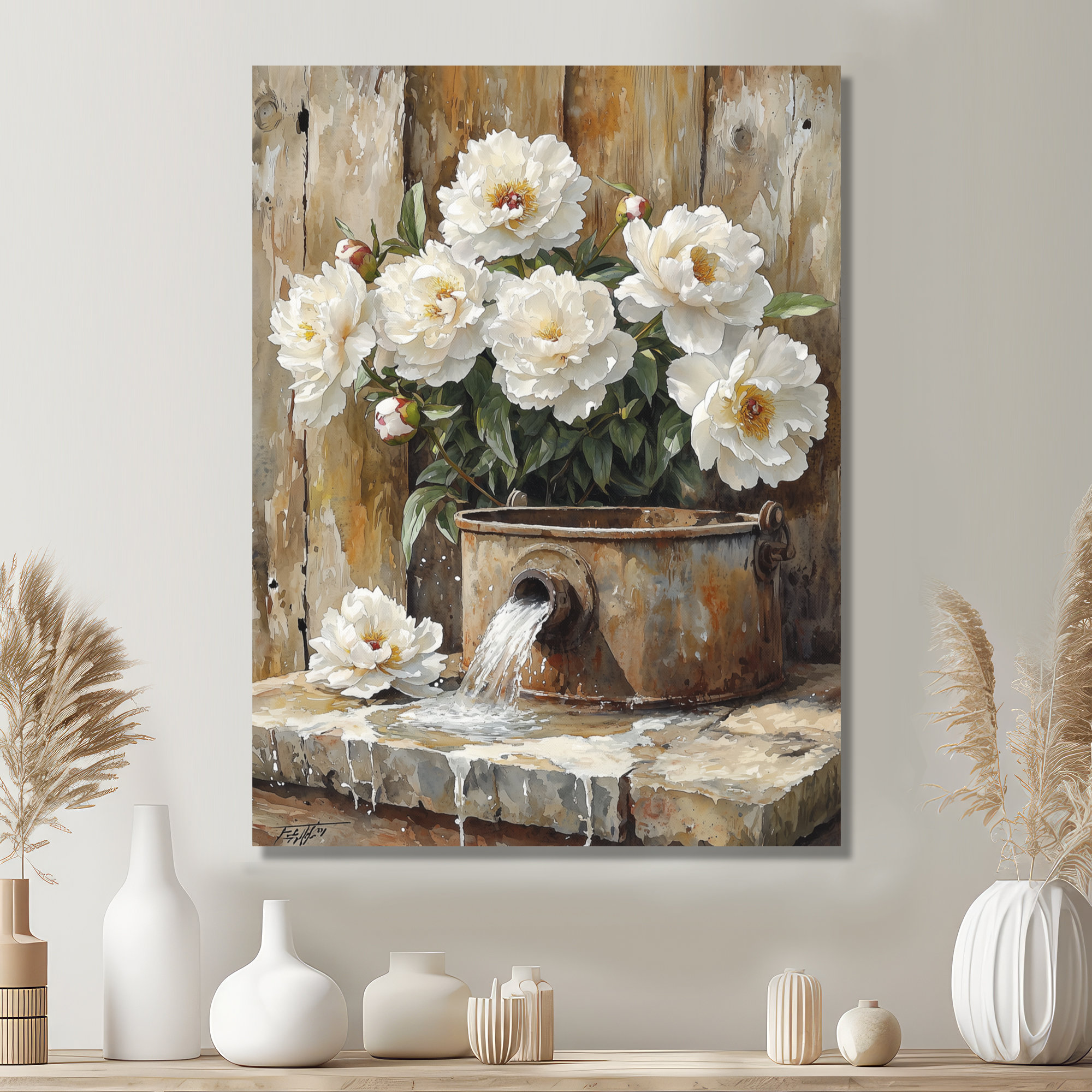 August Grove® Peonies By The Watering Trough I - Peonies Metal Wall Art ...