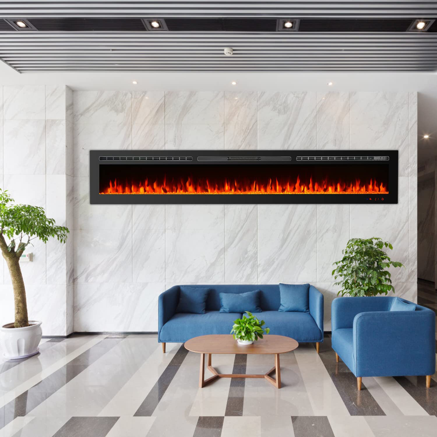 Orren Ellis 100 Inch Electric Fireplace, Wall Mounted Fireplace Insert ...