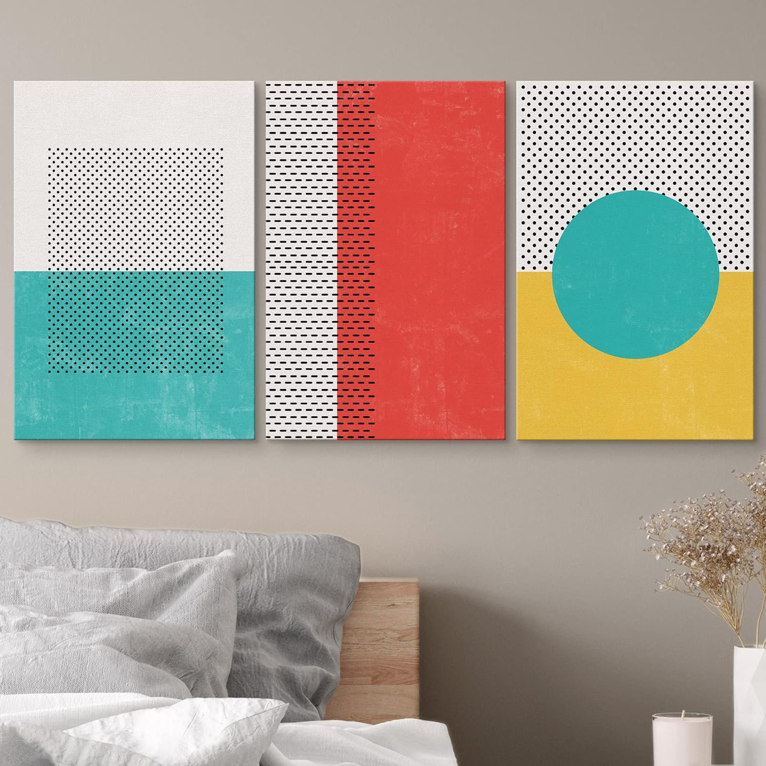 IDEA4WALL Abstract Vibrant Color Blocks " Teal, Red And Yellow Color ...