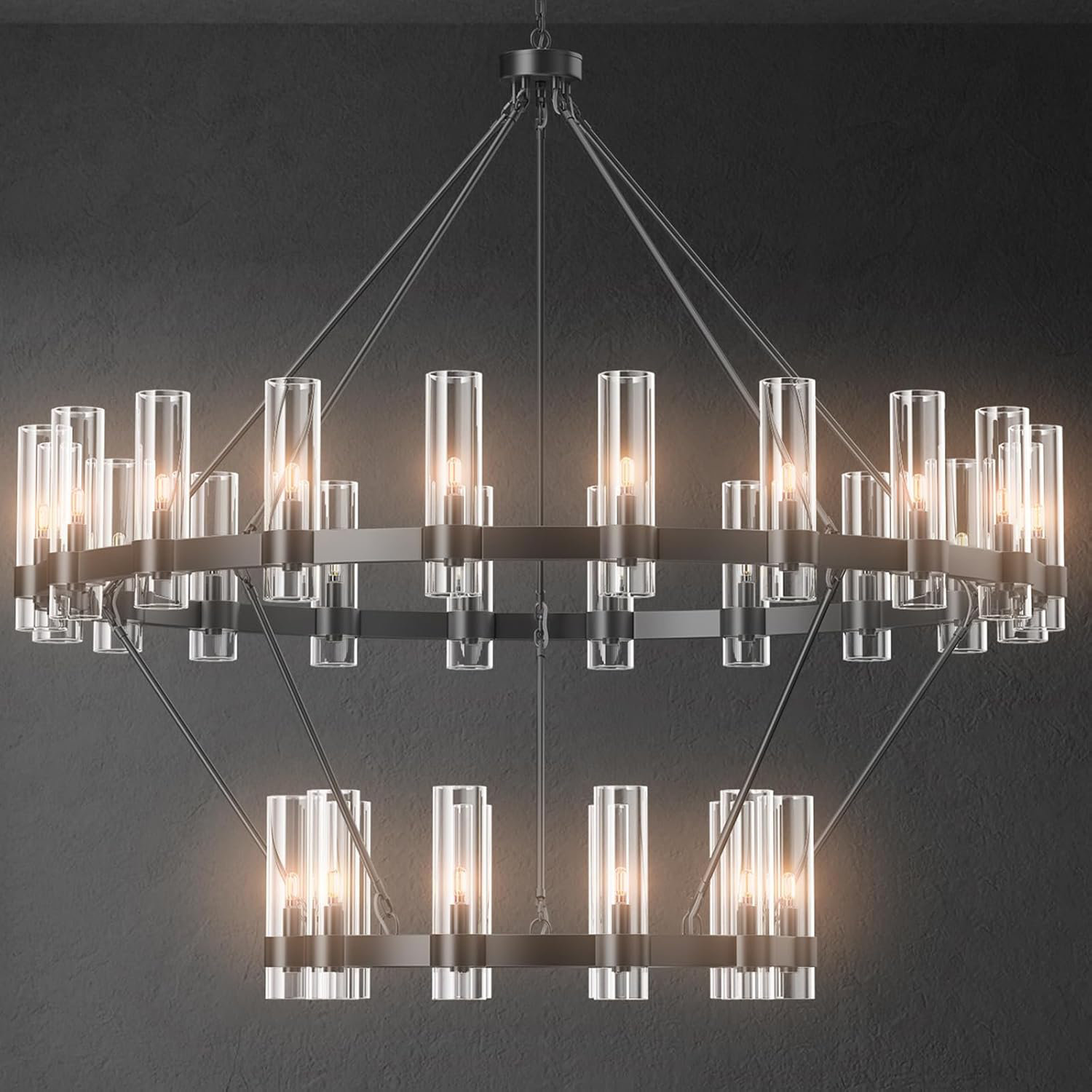 Hokku Designs 30-Lights Modern Double-Layer Wagon Wheel Chandelier With ...