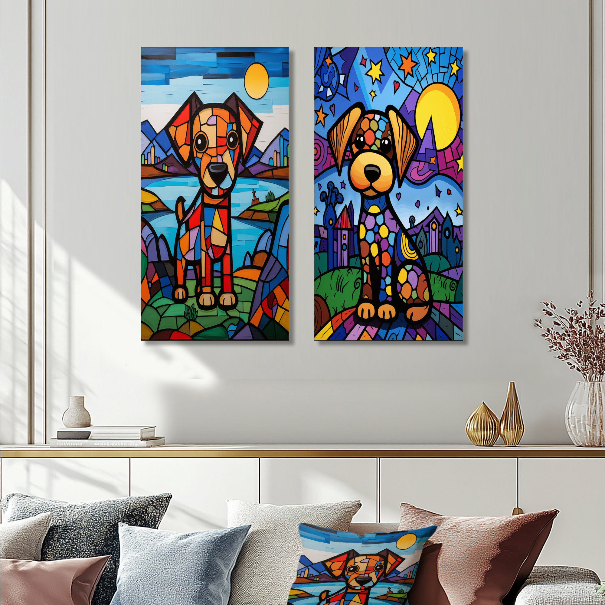 George Oliver Geometric Multicolor City Dog Portrait I - Dog Wall Art 2 ...