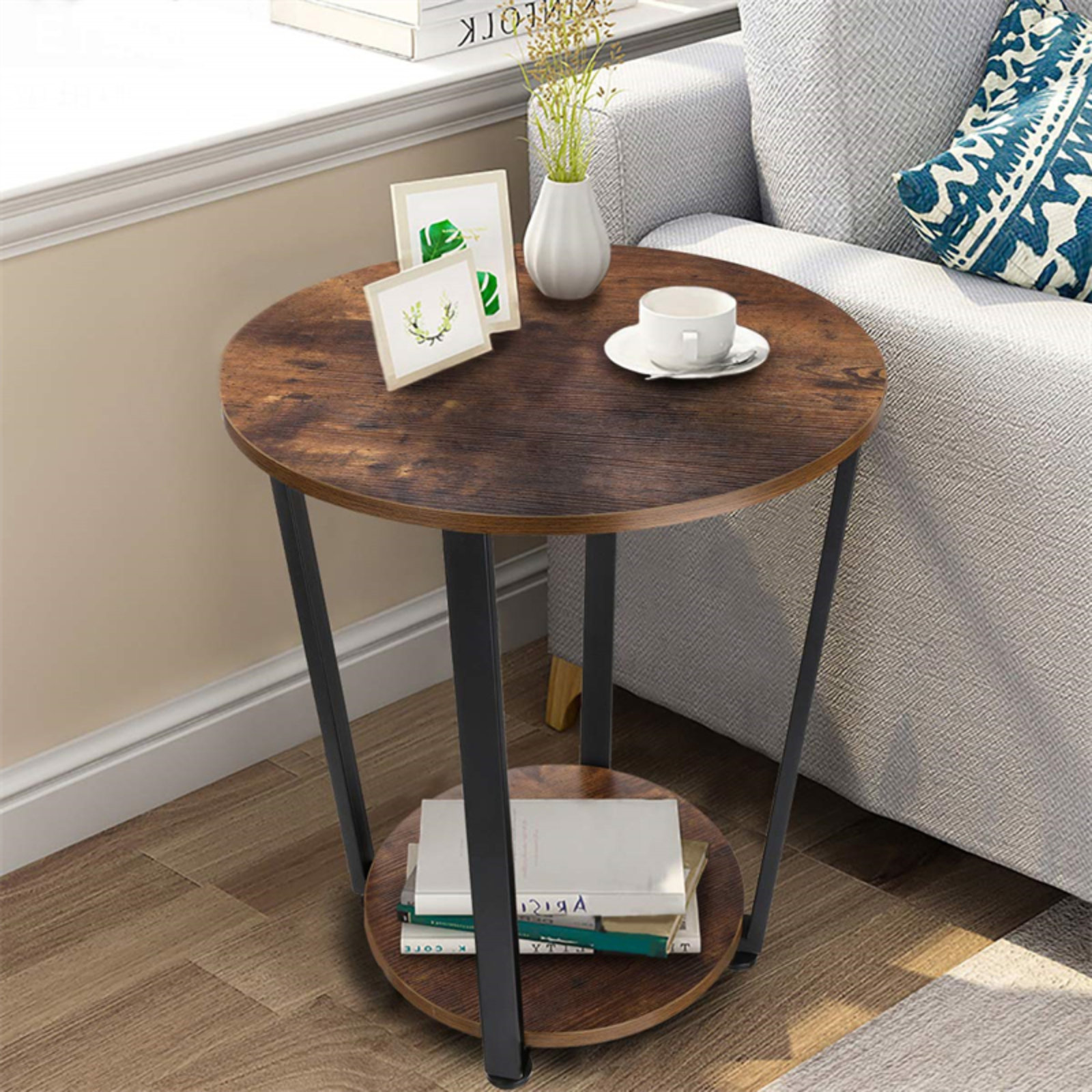 Zipcode Design™ Herrell Wood Top Small Side Table Round End Table ...