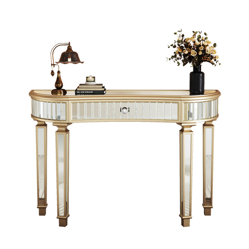 Everly Quinn Modern Half-Moon Mirrored Console Table with Fluted Glass ...