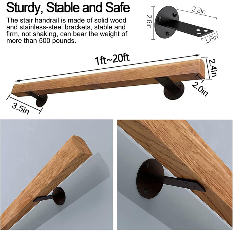 yitesiUSA 3FT Wooden Stair Handrails, Sturdy Safety Wall Mount Support ...