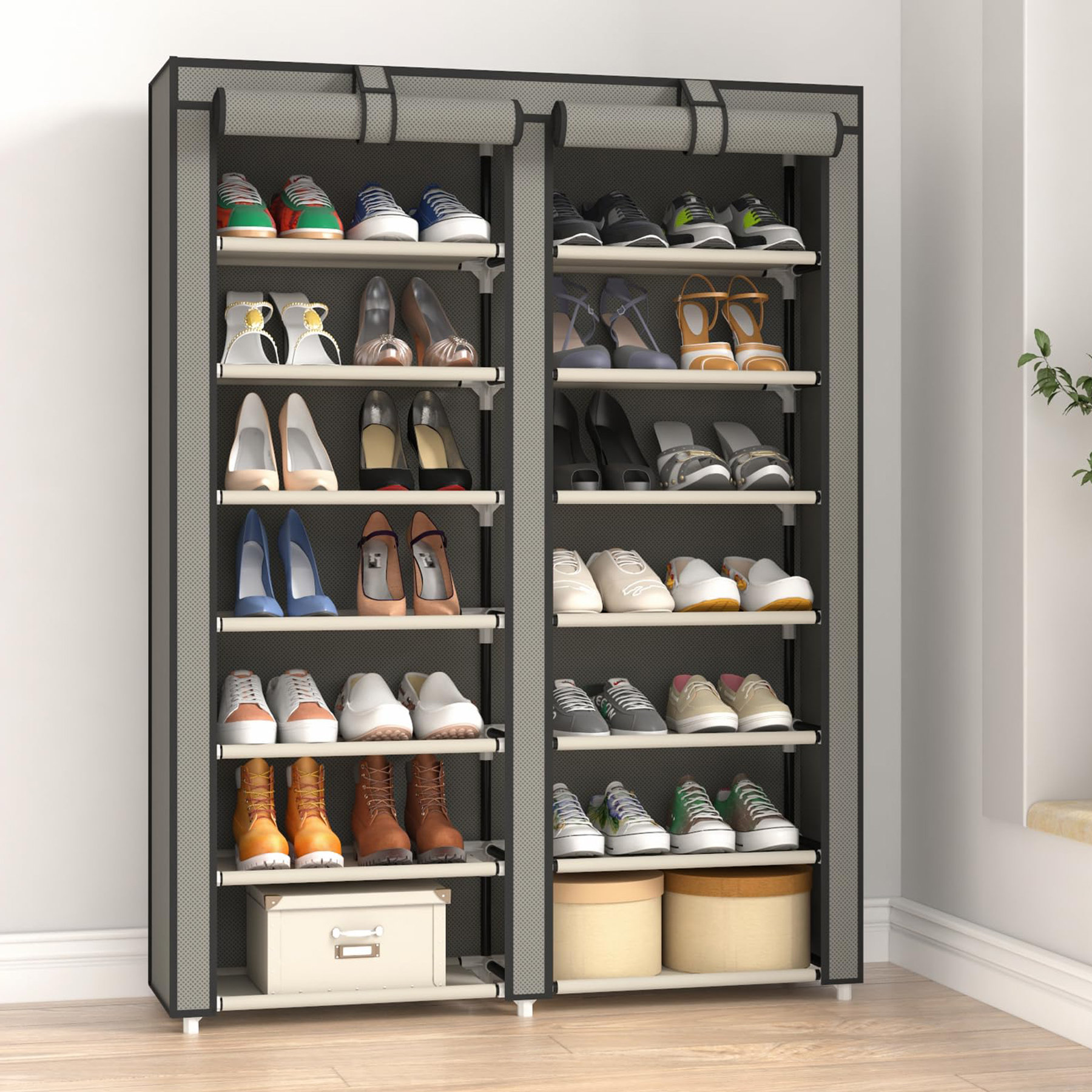 Ivy Bronx 7-Tier Shoe Storage Organizer with Dustproof Cover - Closet ...