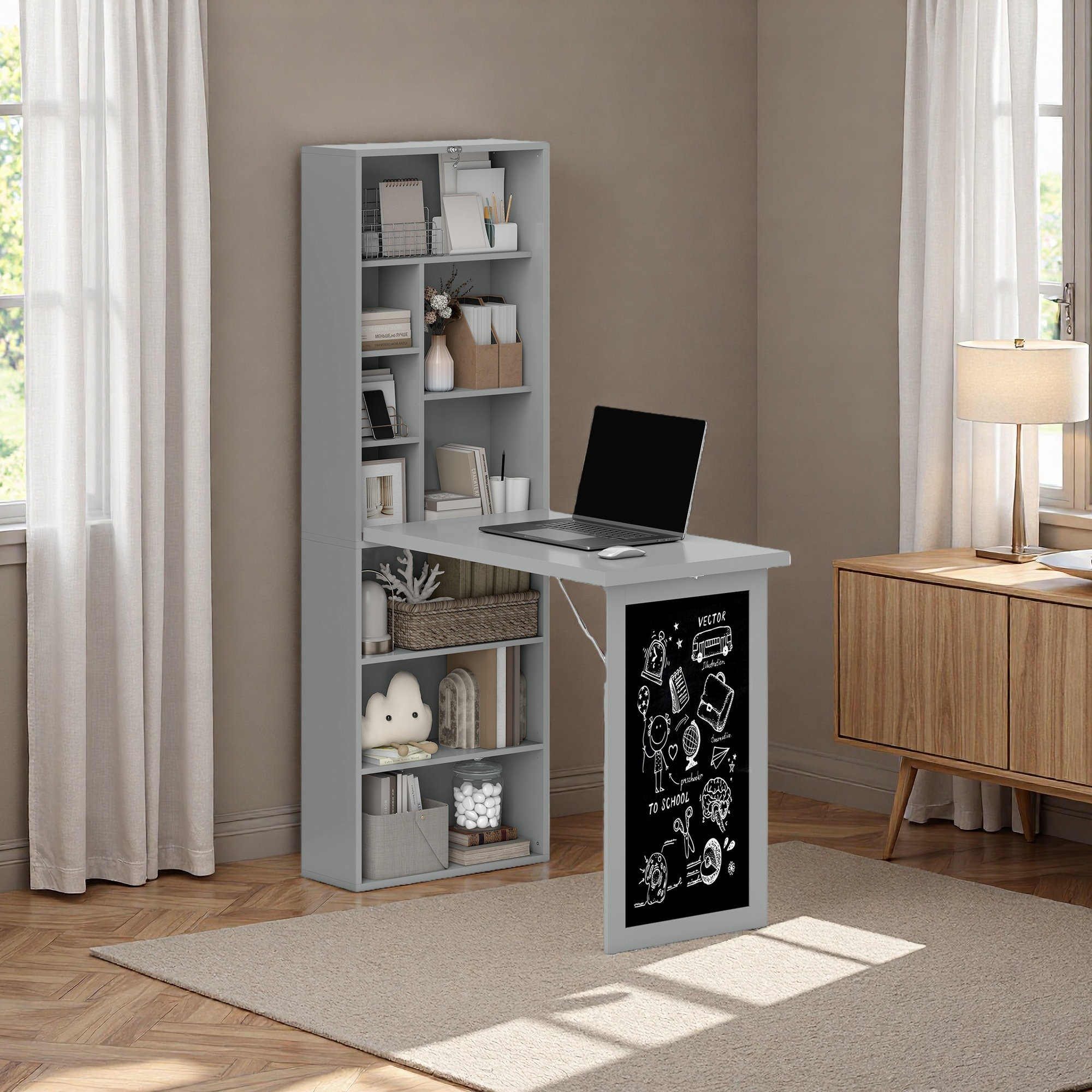 Latitude Run® Fold-Out Convertible Office Desk, Wall Mount Computer ...