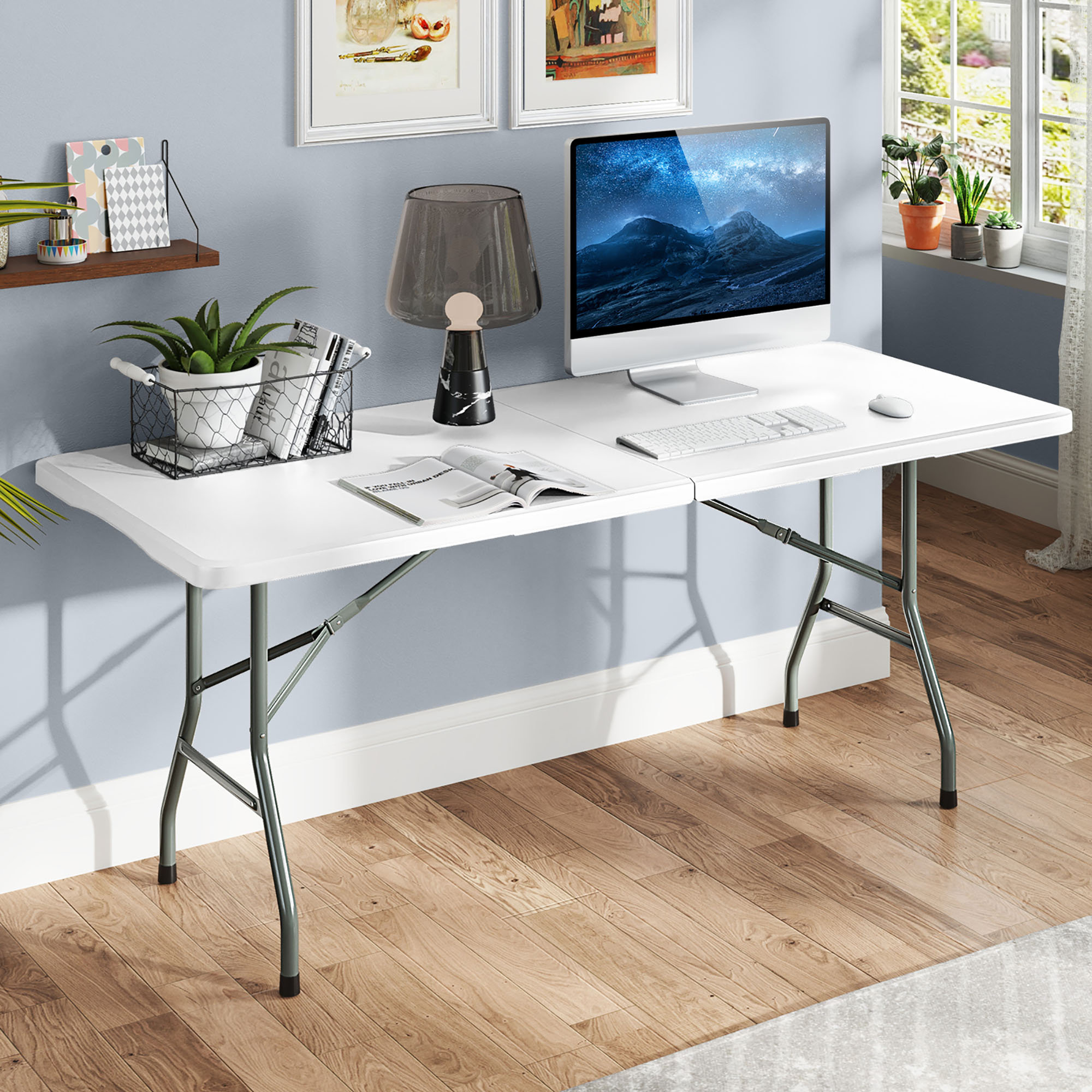 Arlmont & Co. 6 ft Portable Folding Table w/HDPE Tabletop Safe Lock ...