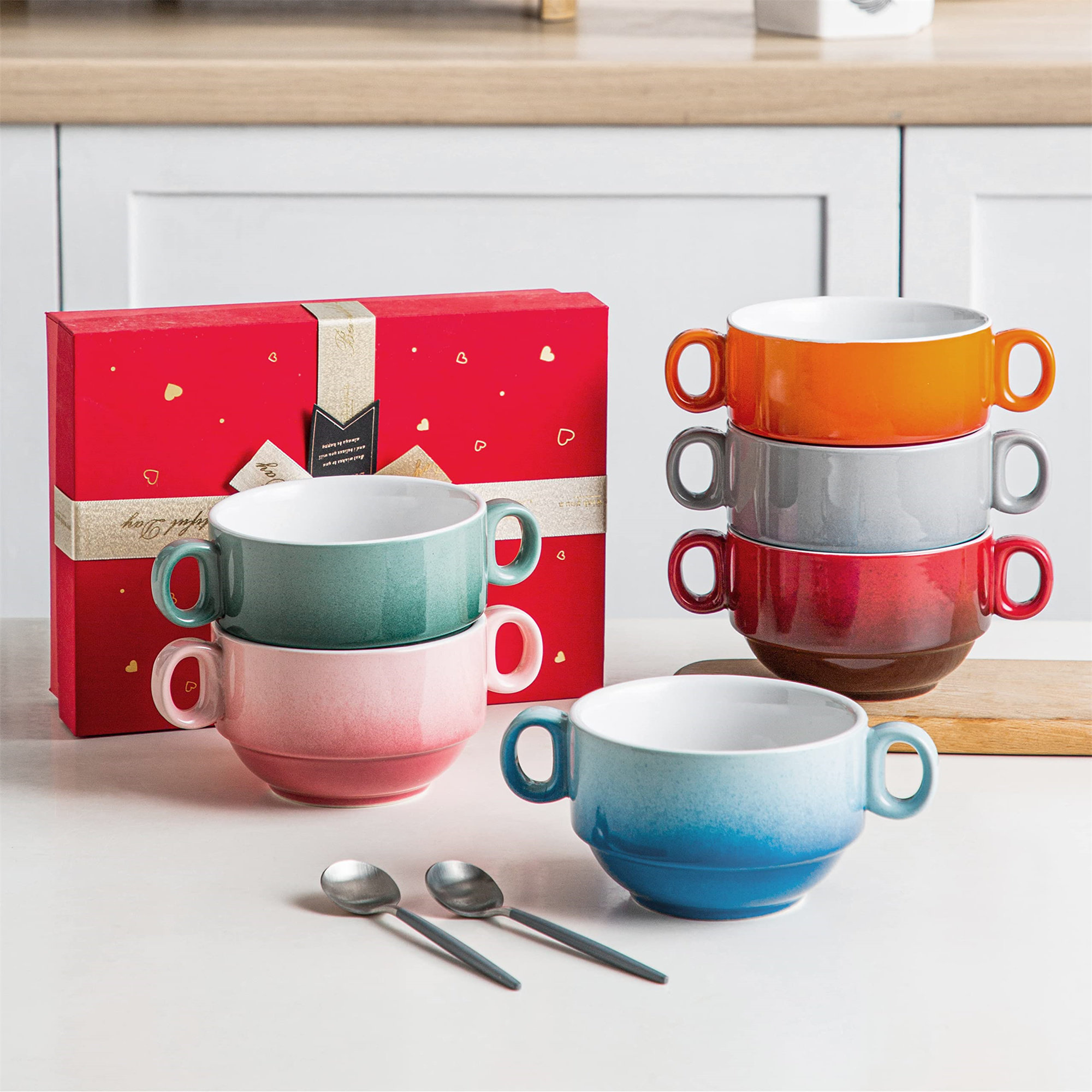 Ebern Designs Soup Bowl With Handle 380Ml 13Oz, Ceramic French Onion ...