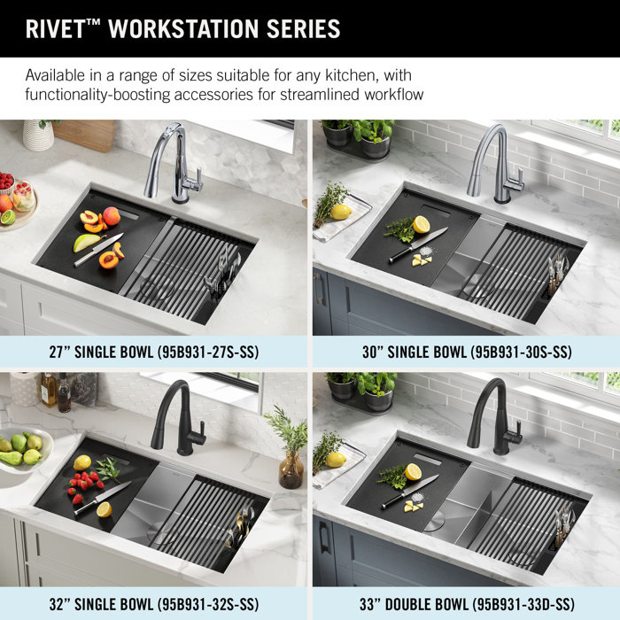 Delta Rivet™ 32" L Workstation Kitchen Sink Undermount 16 Gauge ...