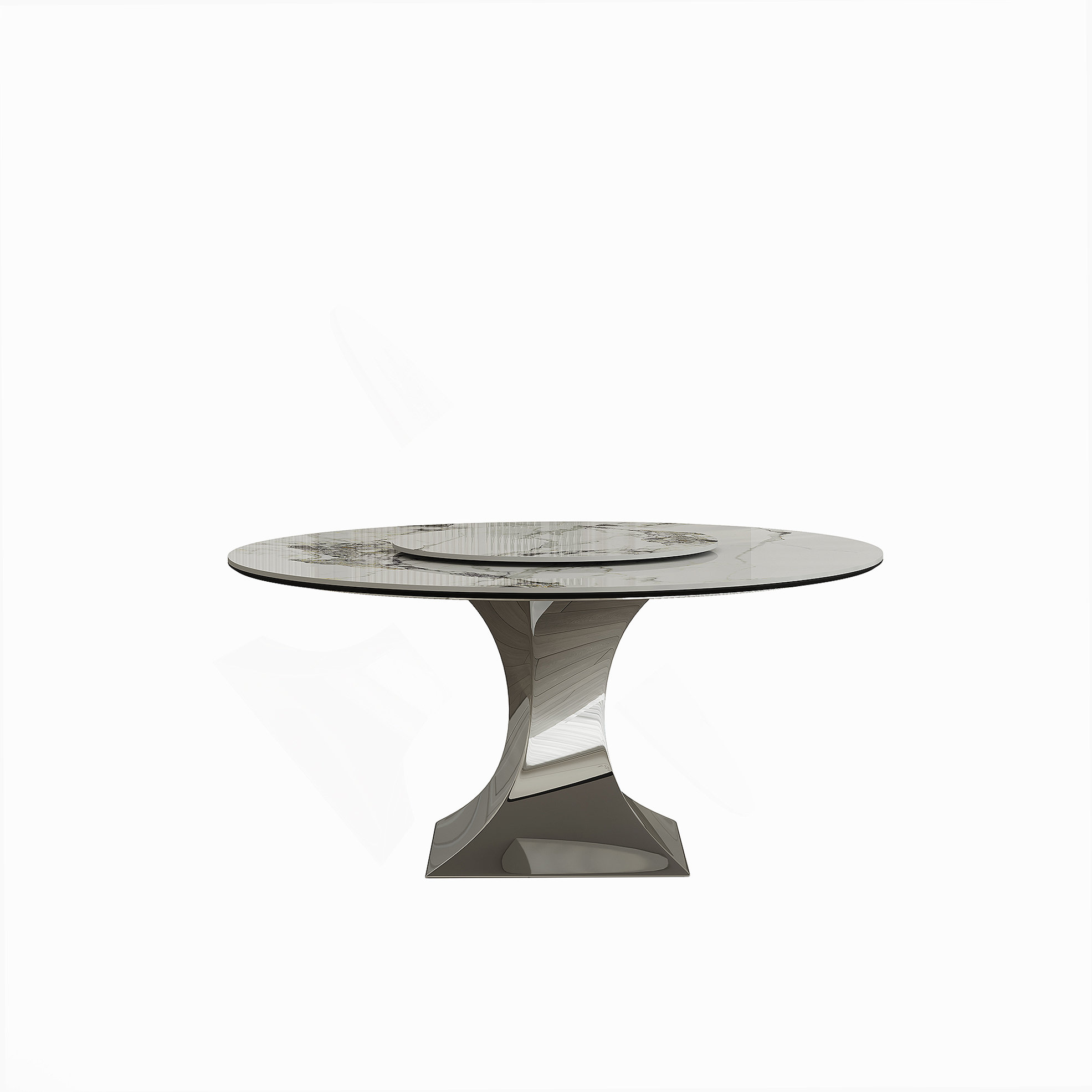 Everly Quinn 59" Round Sintered Stone Dining Table Set with Stainless ...