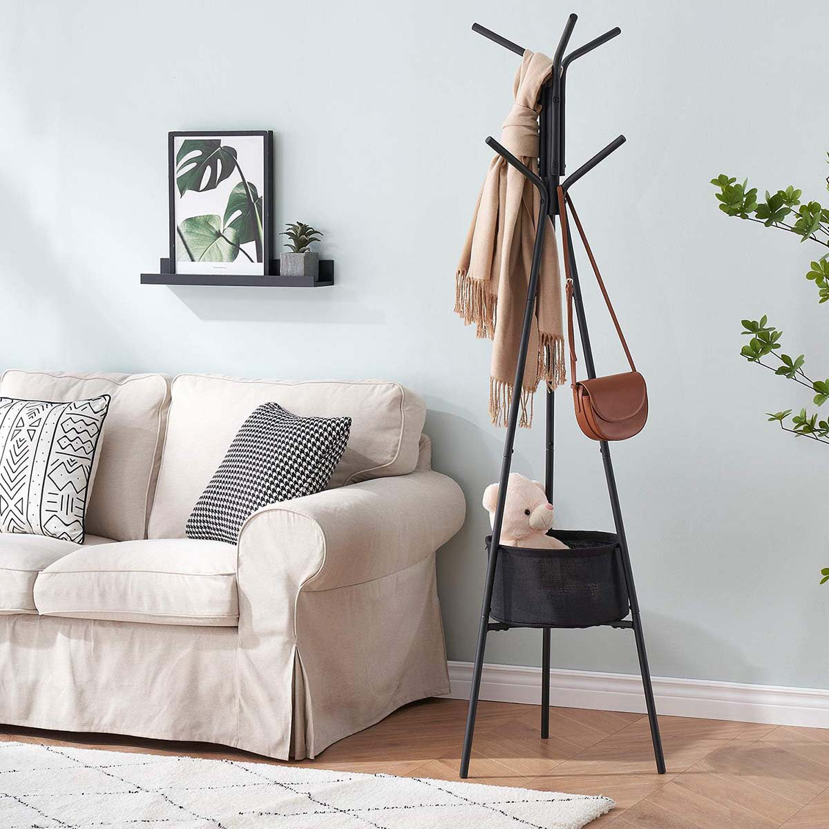 Ebern Designs Coat Rack Freestanding,Hall Trees With Storage Basket ...