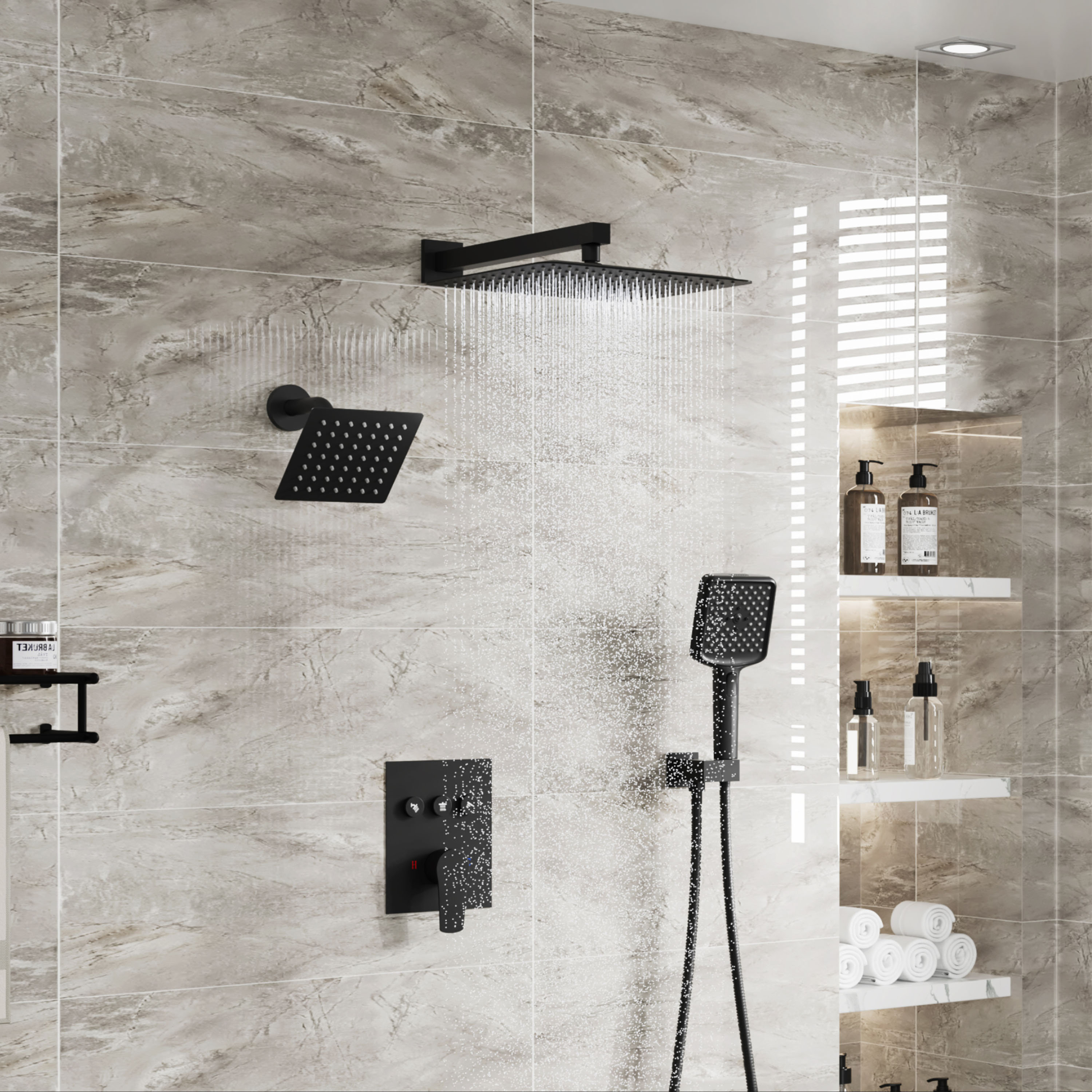 mondawe 3-Function Dual Shower Head Pressure-Balanced Shower System ...