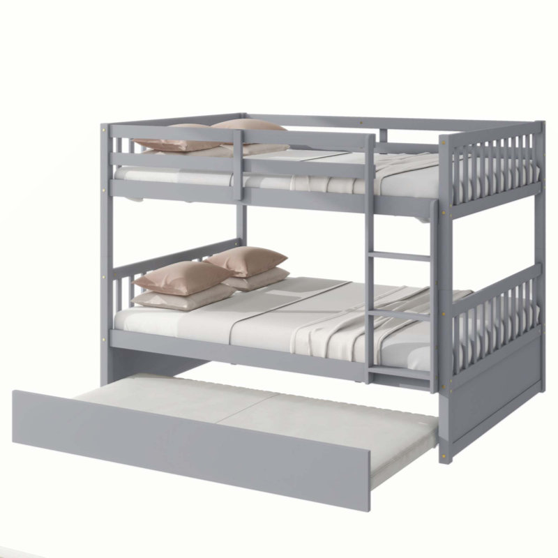 Harriet Bee Katerena Full over Full Rubber Wood Bunk Bed with Trundle ...