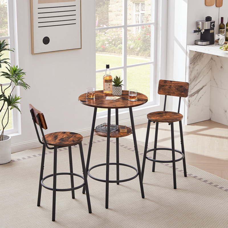 17 Stories Round bar stool set with shelves, stool with backrest Rustic ...