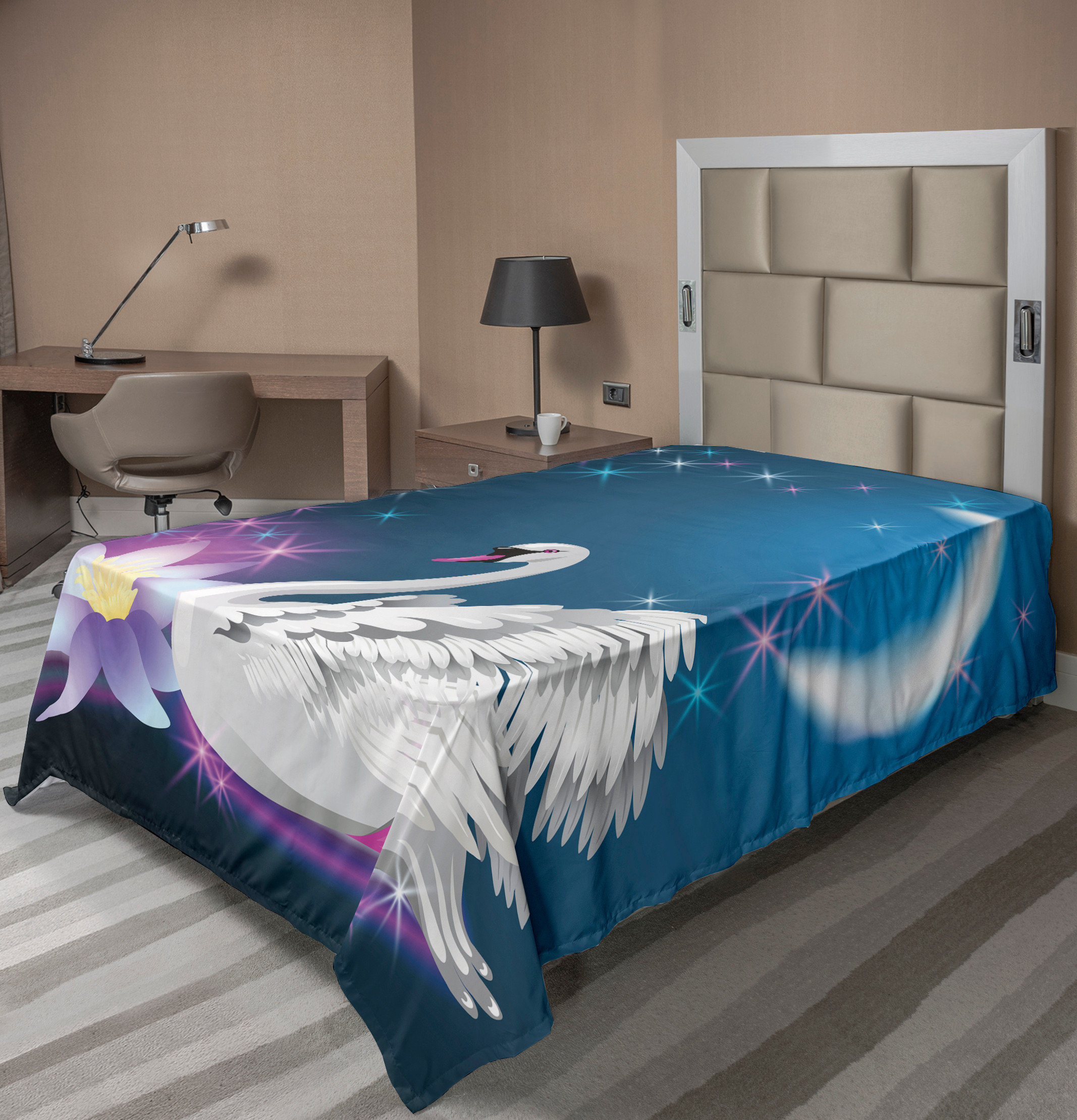 Ambesonne Animal Top Flat Sheet Magic Lily White Swan Blue White | Wayfair