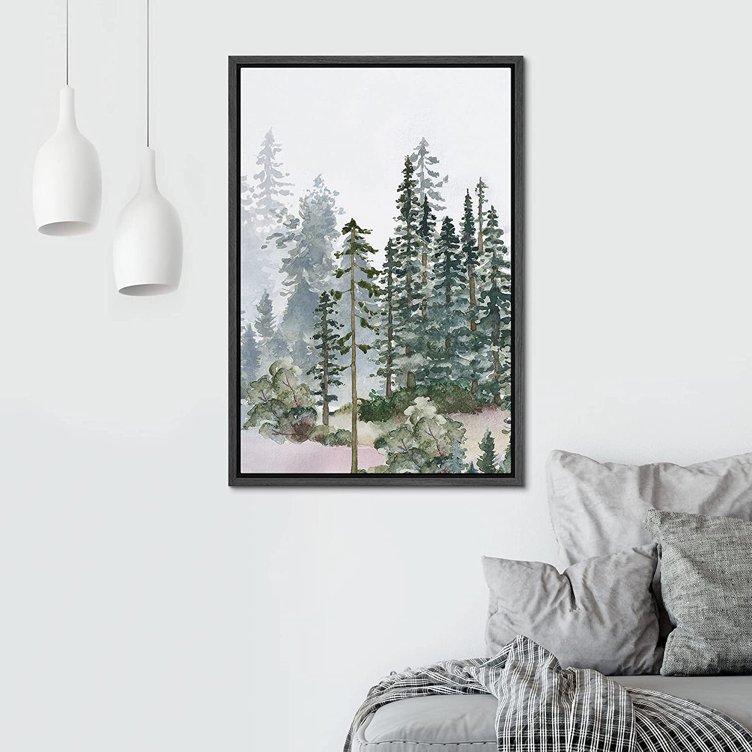 IDEA4WALL Aquarelle, pin, forêt, nature, art moderne, paysage, encadré ...