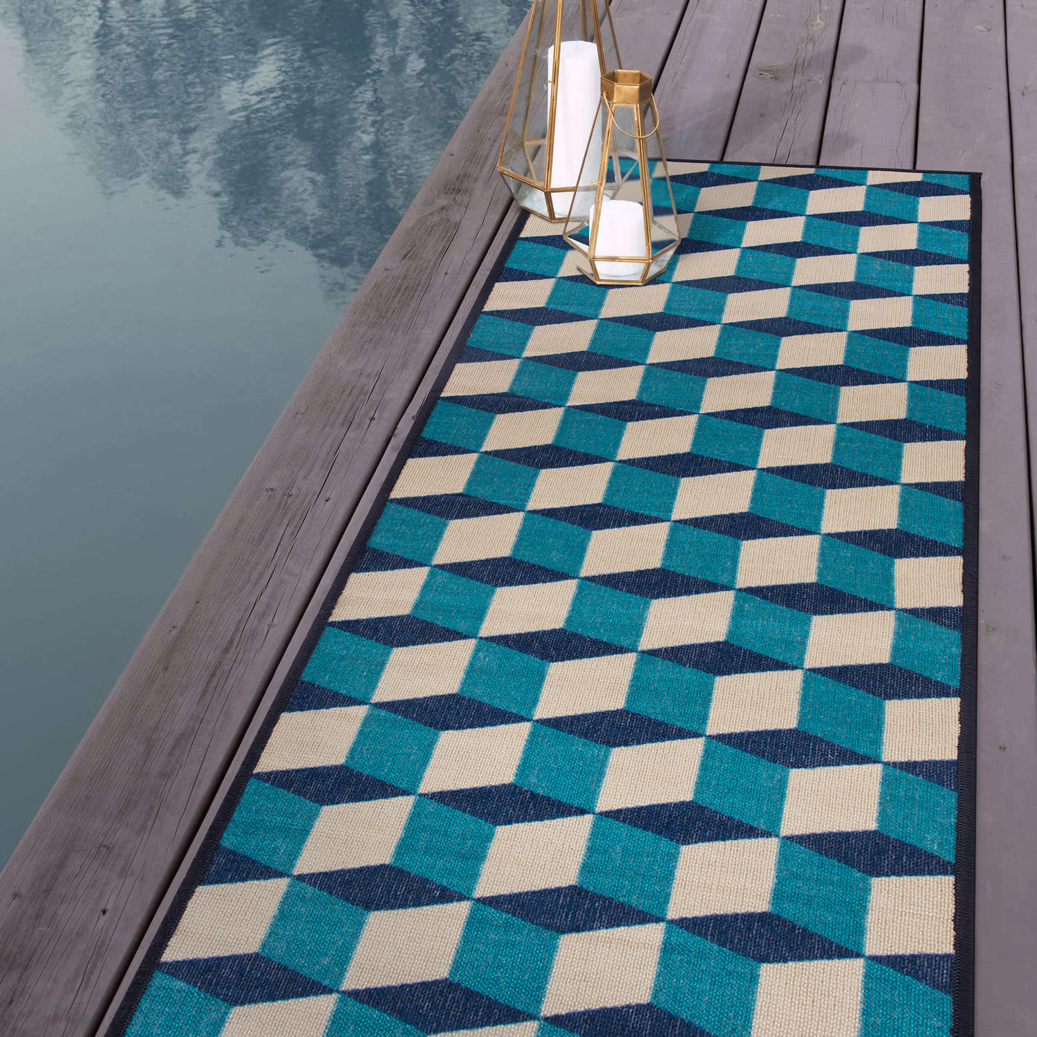 George Oliver Hendriex Geometric Blue/Turquoise/Ivory Indoor&Outdoor ...